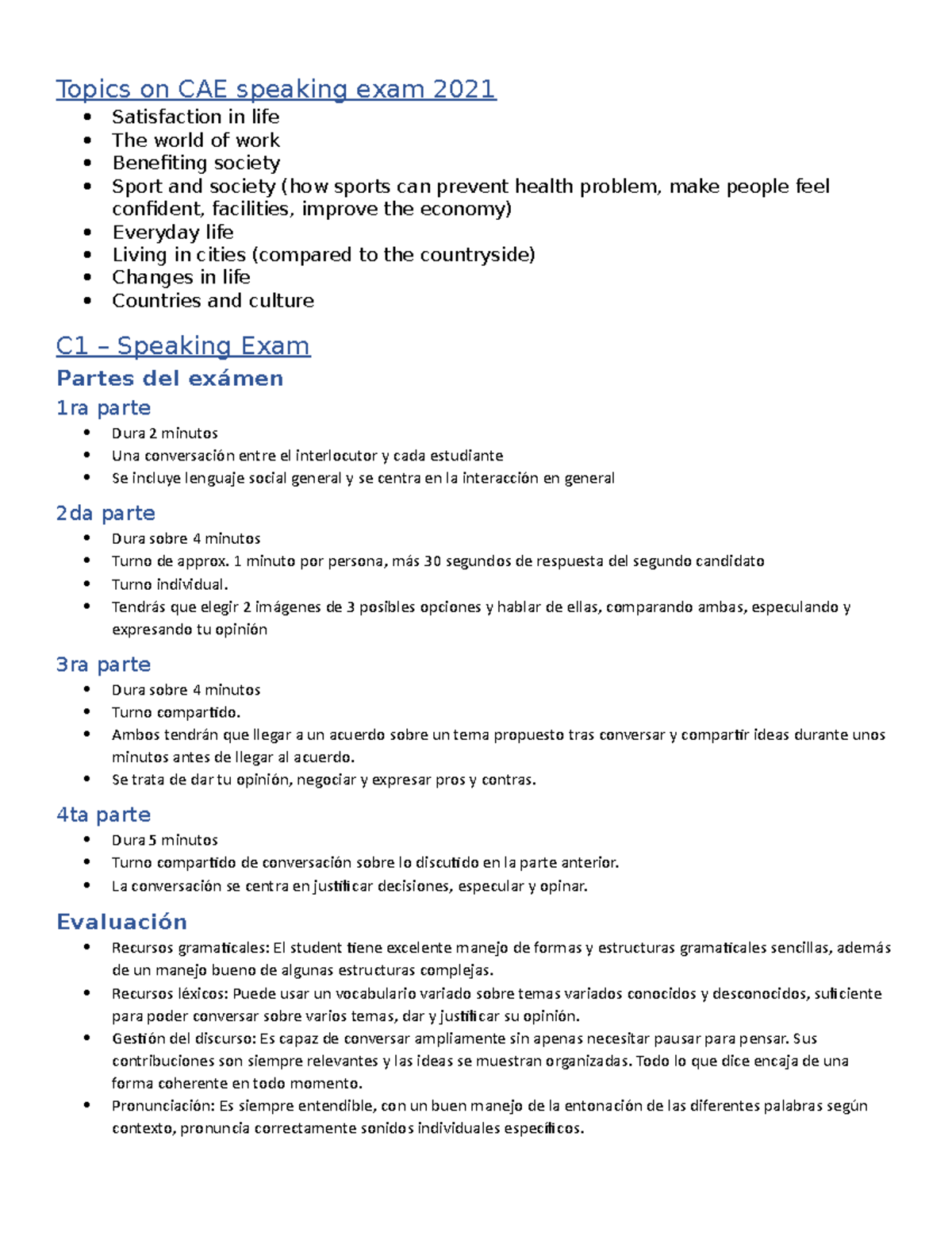 C1 Speaking - cae advanced brighton school - Topics on CAE speaking ...