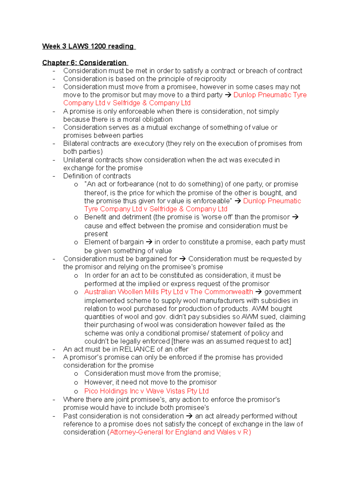 Week 3 Contracts reading - Week 3 LAWS 1200 reading Chapter 6: Consideration - Consideration ...