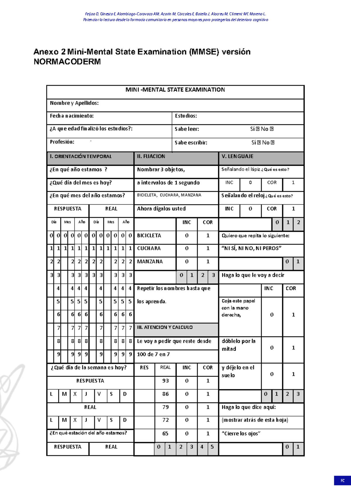 Anexo 2 1 - Anexo 2 Mini-Mental State Examination (MMSE) versión ...