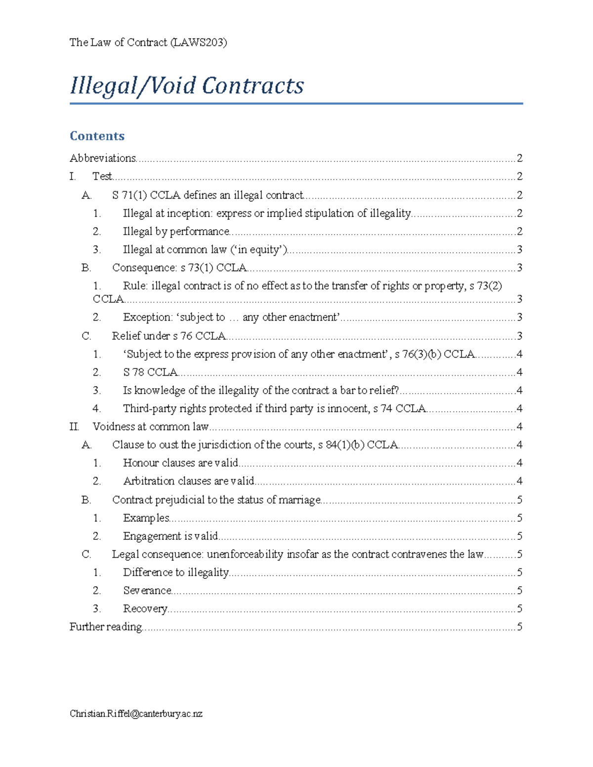 2 Handout Illegality - Outline - Illegal/Void Contracts - Studocu