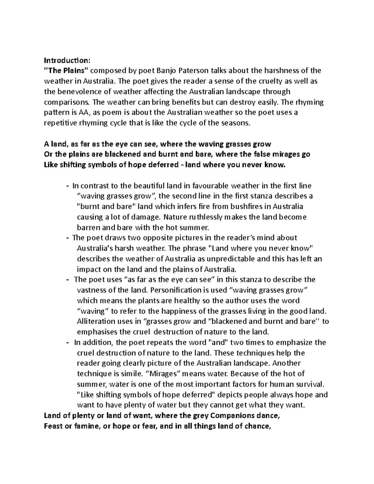 The plains poem - analysis - Introduction: '’The Plains'' composed by ...