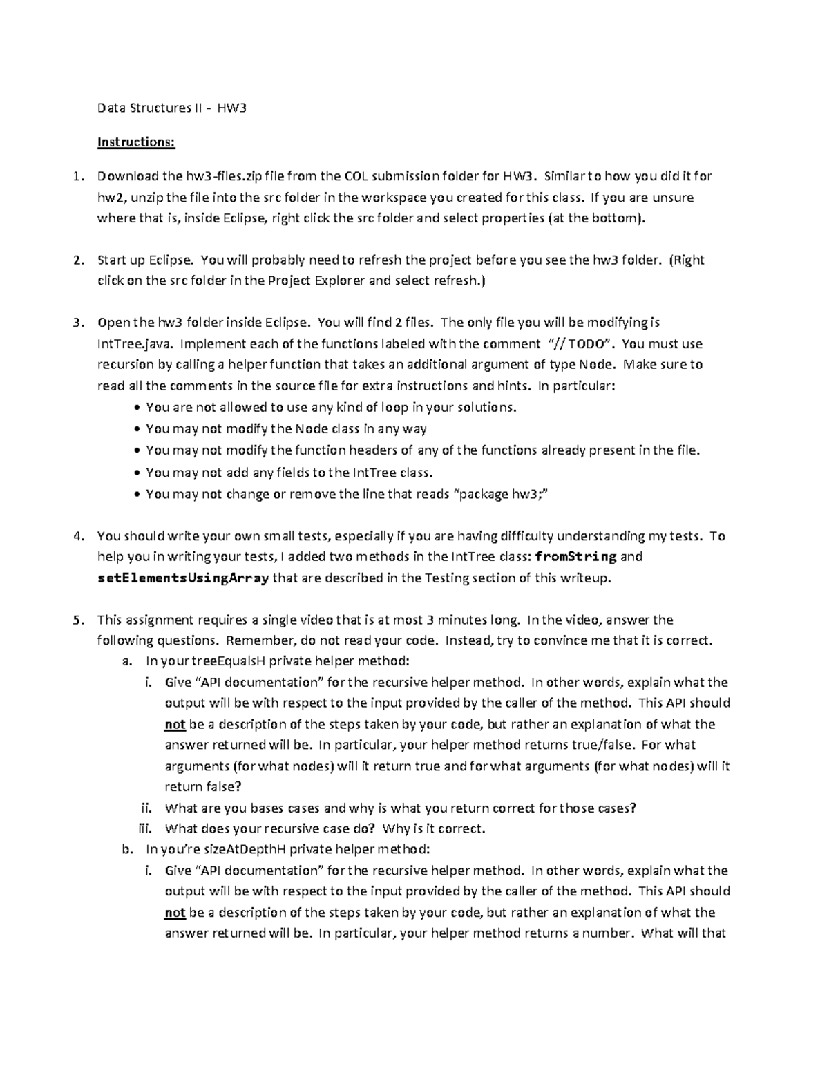 Hw3 This Is All The Assignments That Were Given Data Structures Ii Hw Instructions