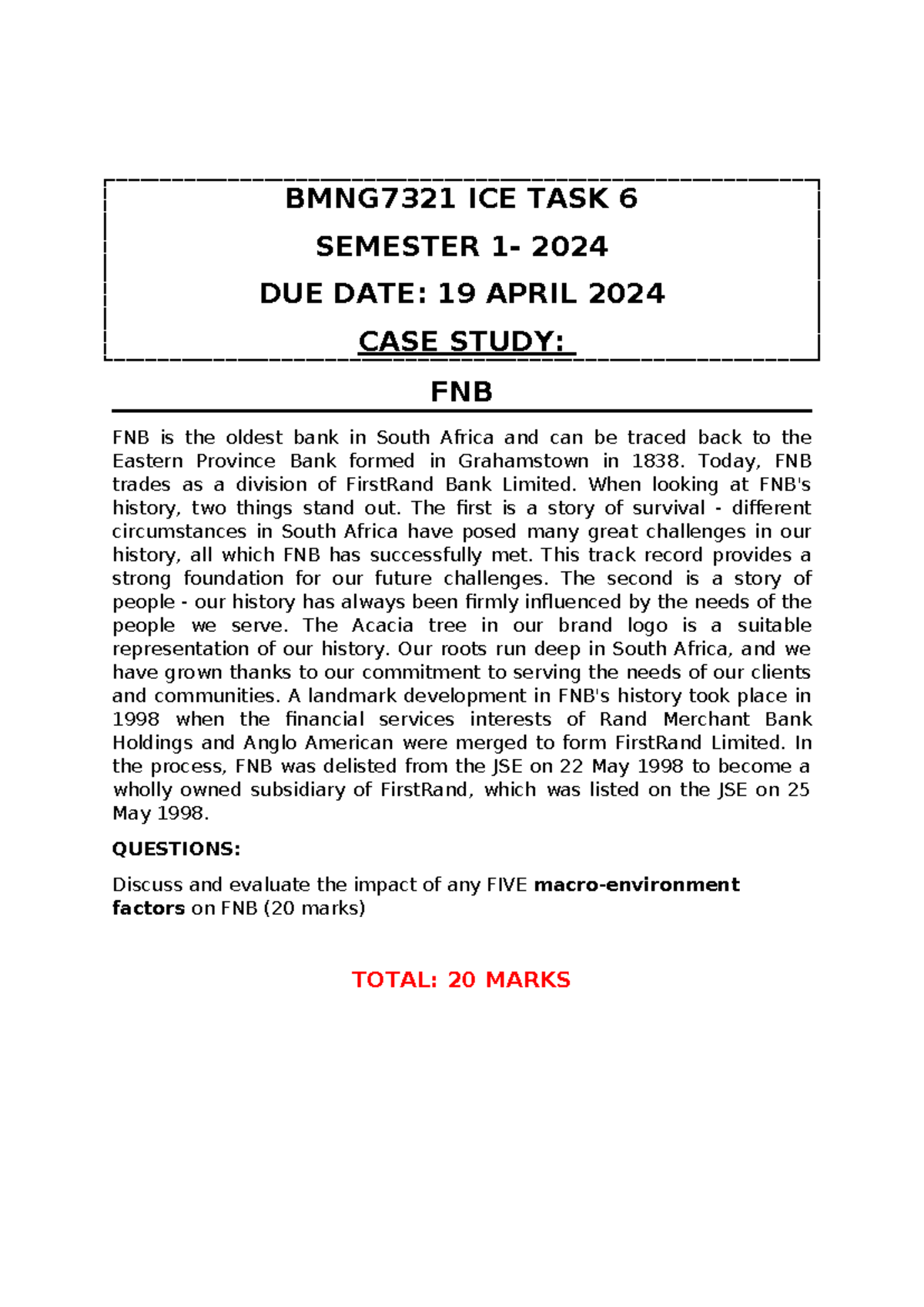 6. BMNG7321 ICE Tasks - ice task - BMNG7321 ICE TASK 6 SEMESTER 1- 2024 ...