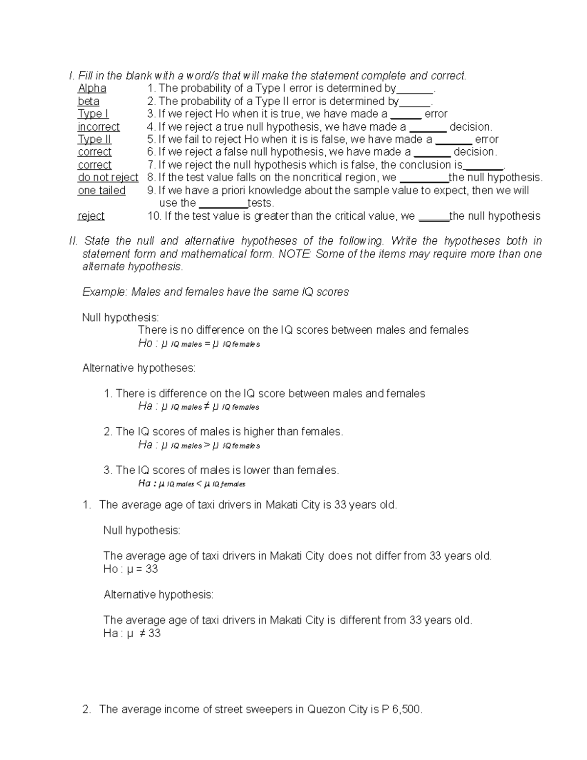 Module 2 activities answer - I. Fill in the blank with a word/s that ...