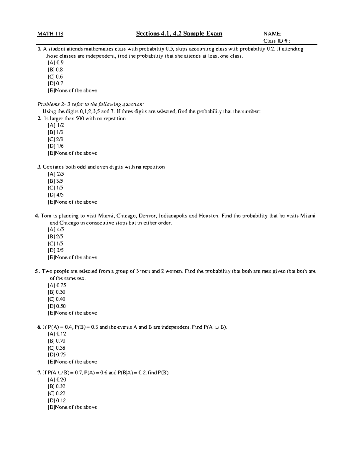 Ch4sample test - Maan Omraan IUPUI, all chapter test, quiz, with ...