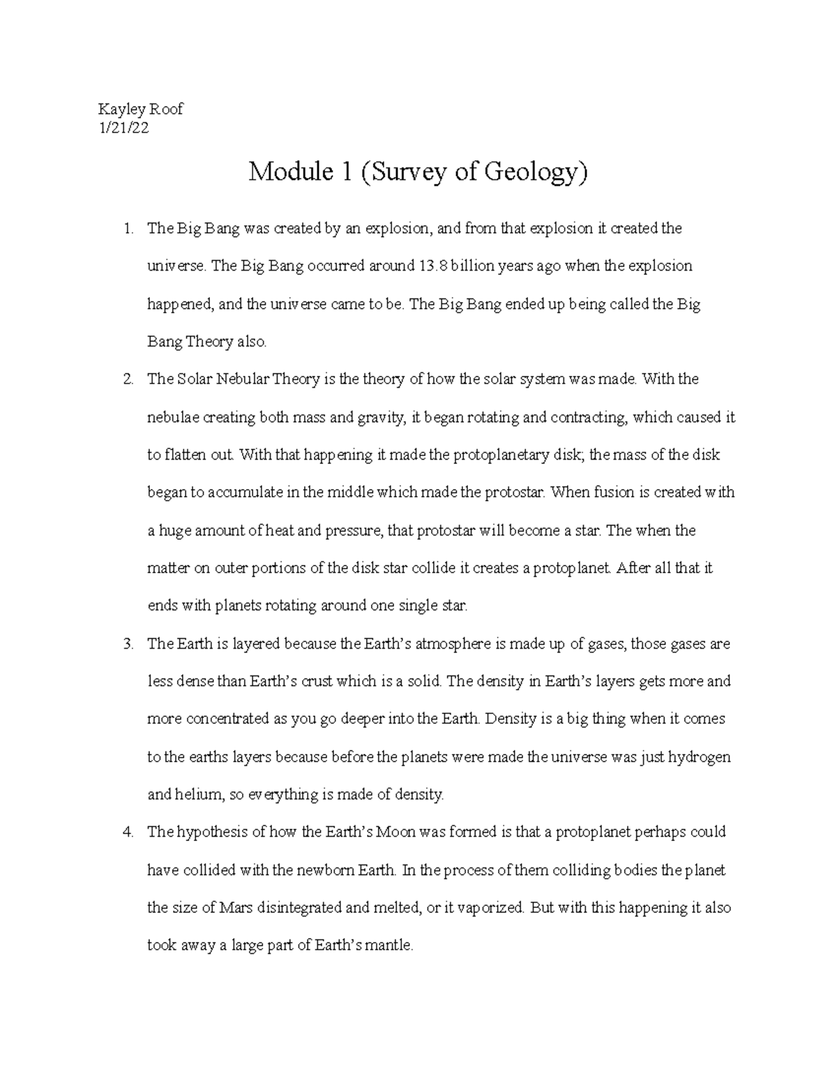 Module 1 (Survey of Geology) - Kayley Roof 1/21/ Module 1 (Survey of ...