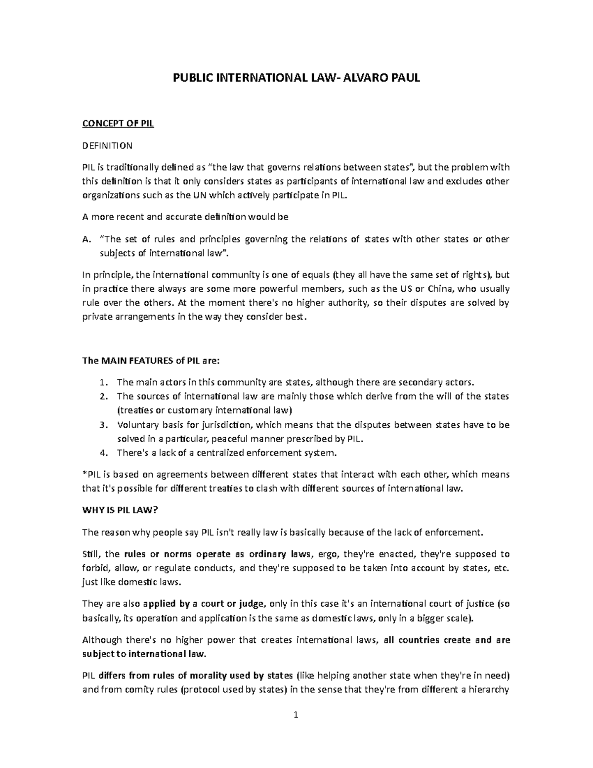 International Law - PUBLIC INTERNATIONAL ALVARO PAUL CONCEPT OF PIL ...
