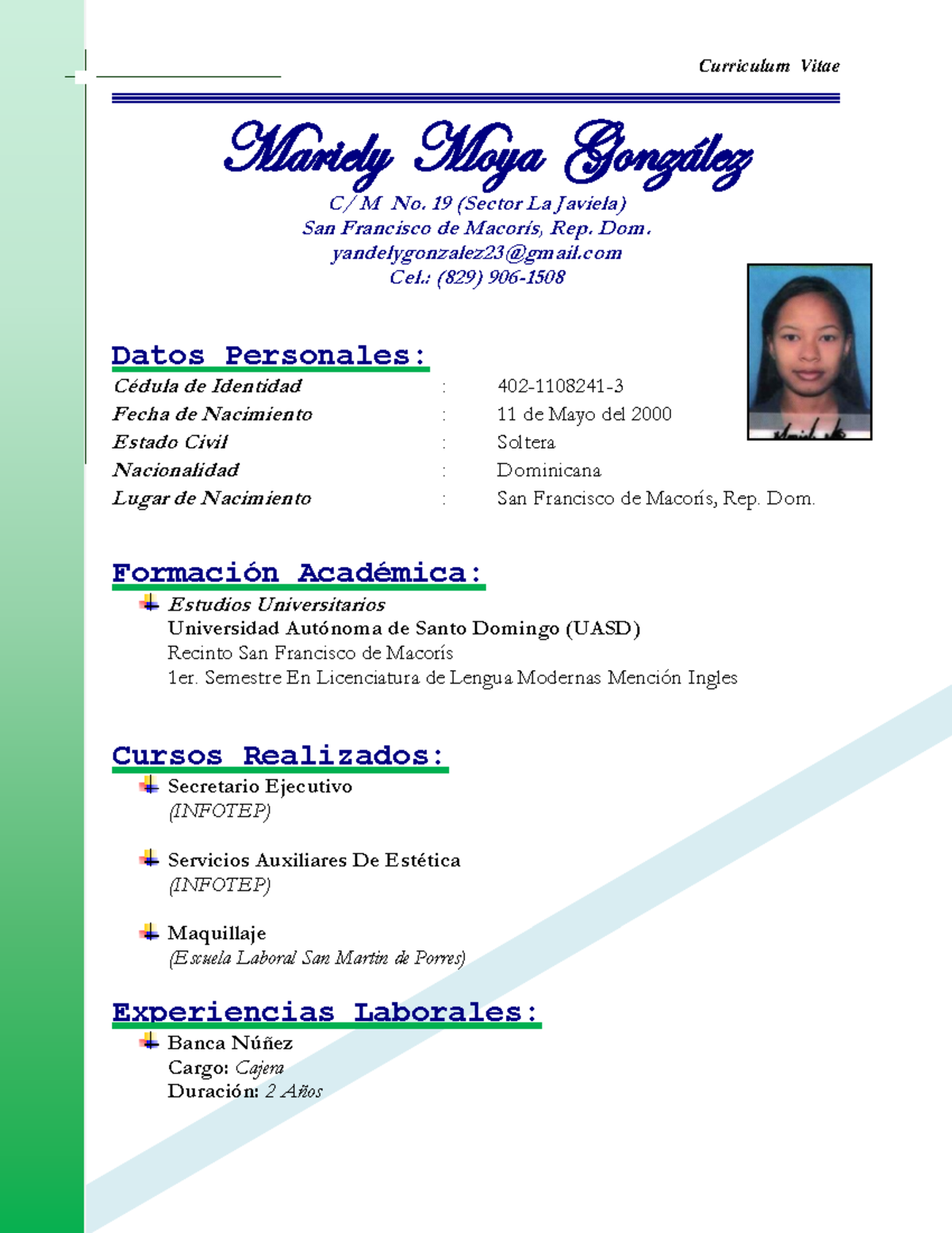 Curri Mariely Moya Gonzalez - Curriculum Vitae Mariely Moya González C ...
