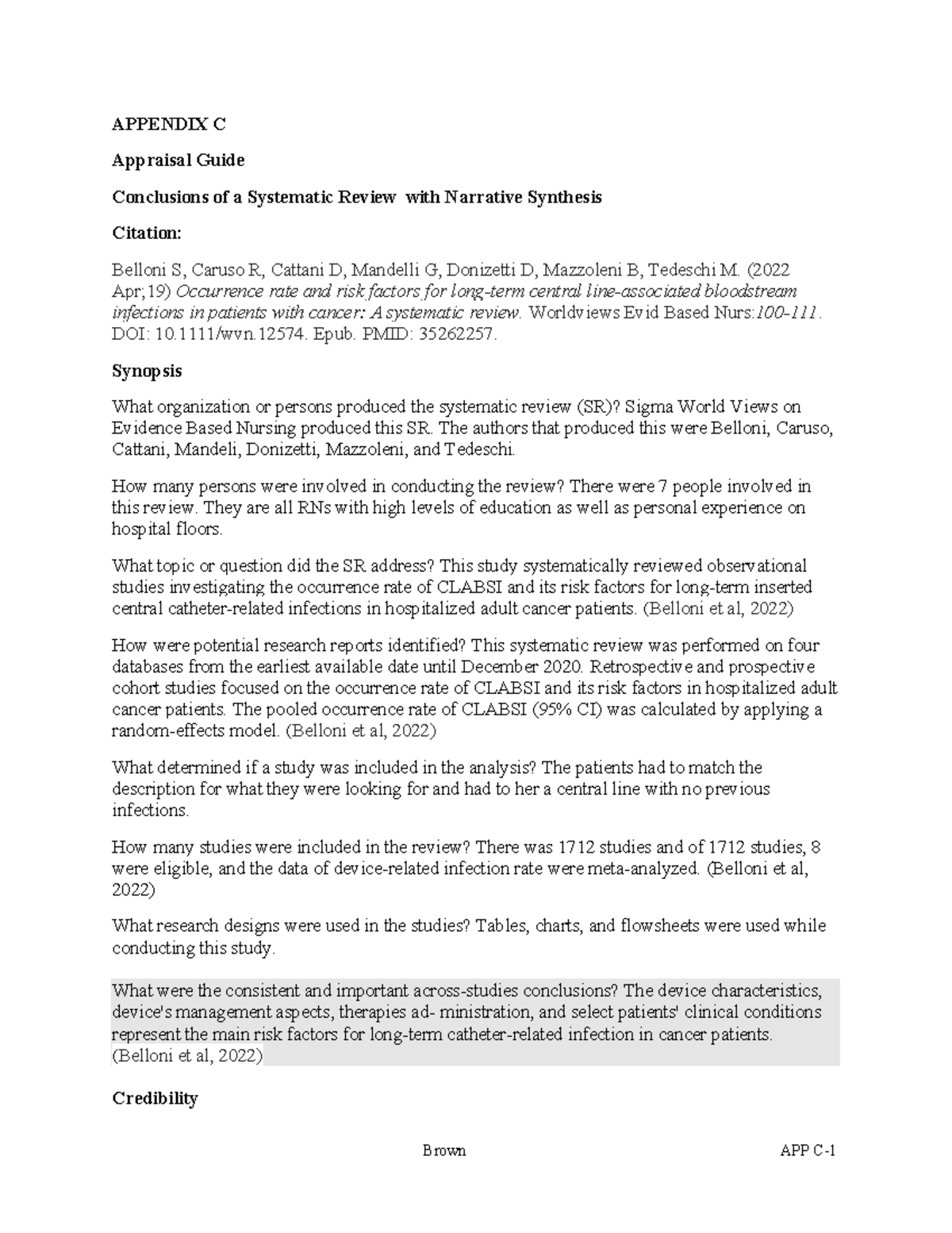 Systematic Review Appraisal-1 - APPENDIX C Appraisal Guide Conclusions of a Systematic Review ...