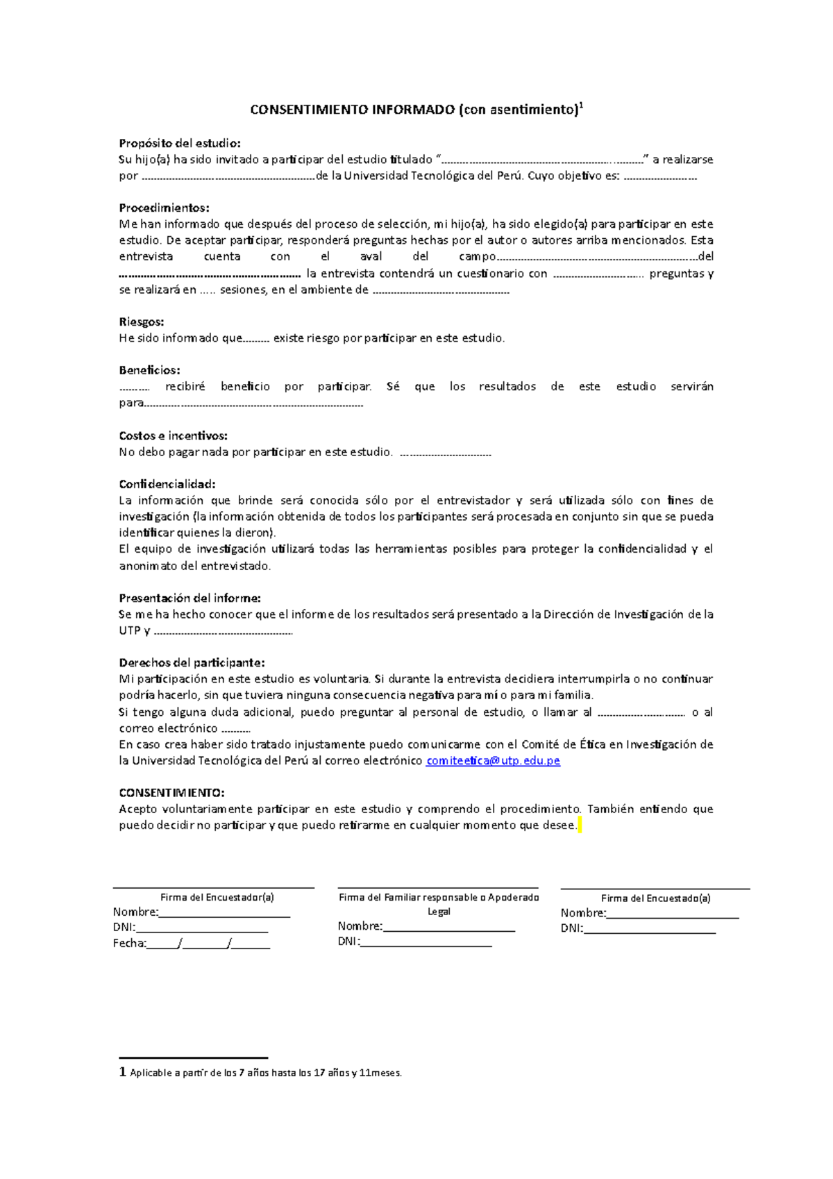 Consentimiento informado niños - CONSENTIMIENTO INFORMADO (con ...