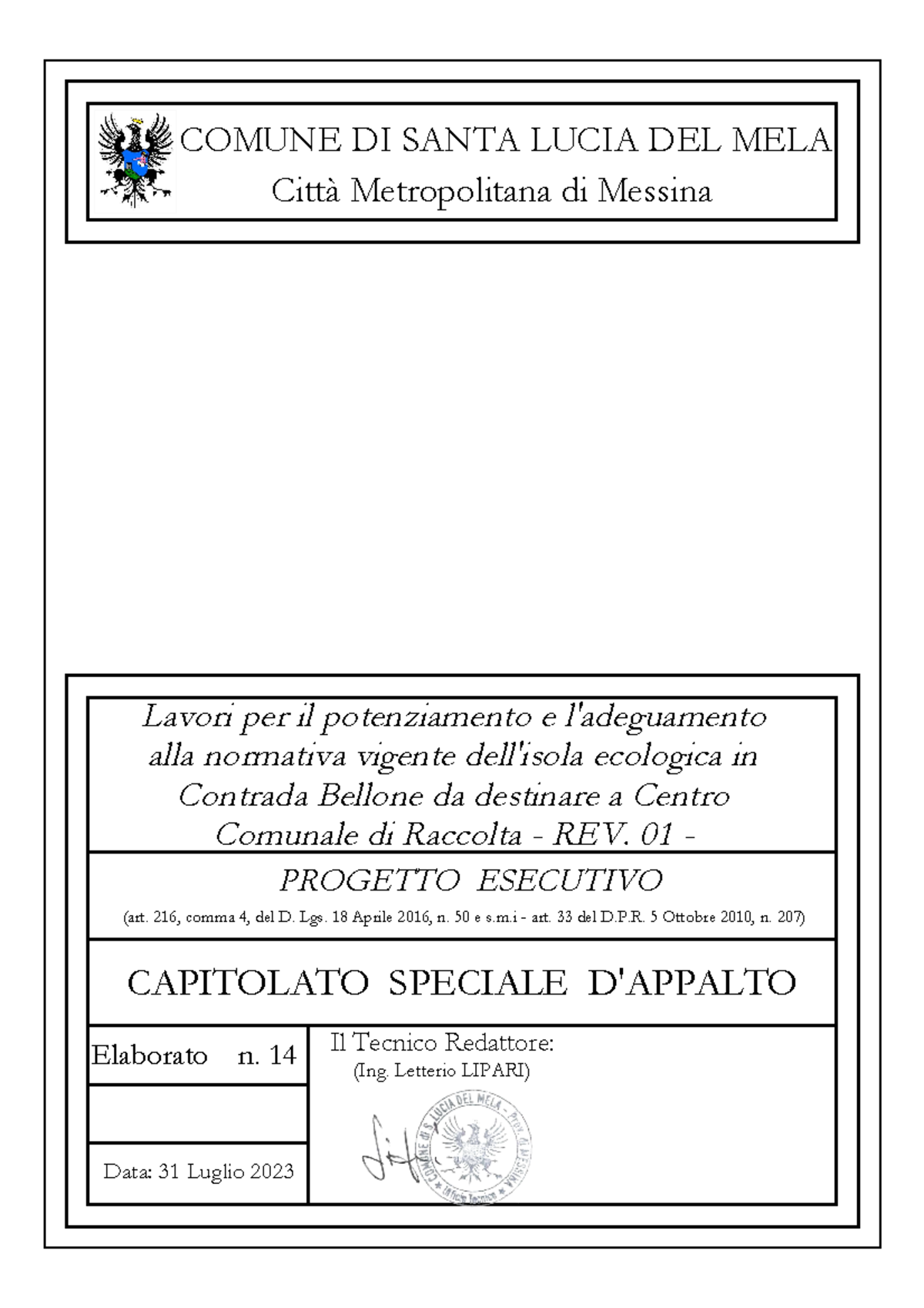 ELAB.14 - REV.1 - Capitolato - CAPITOLATO SPECIALE D'APPALTO Elaborato ...