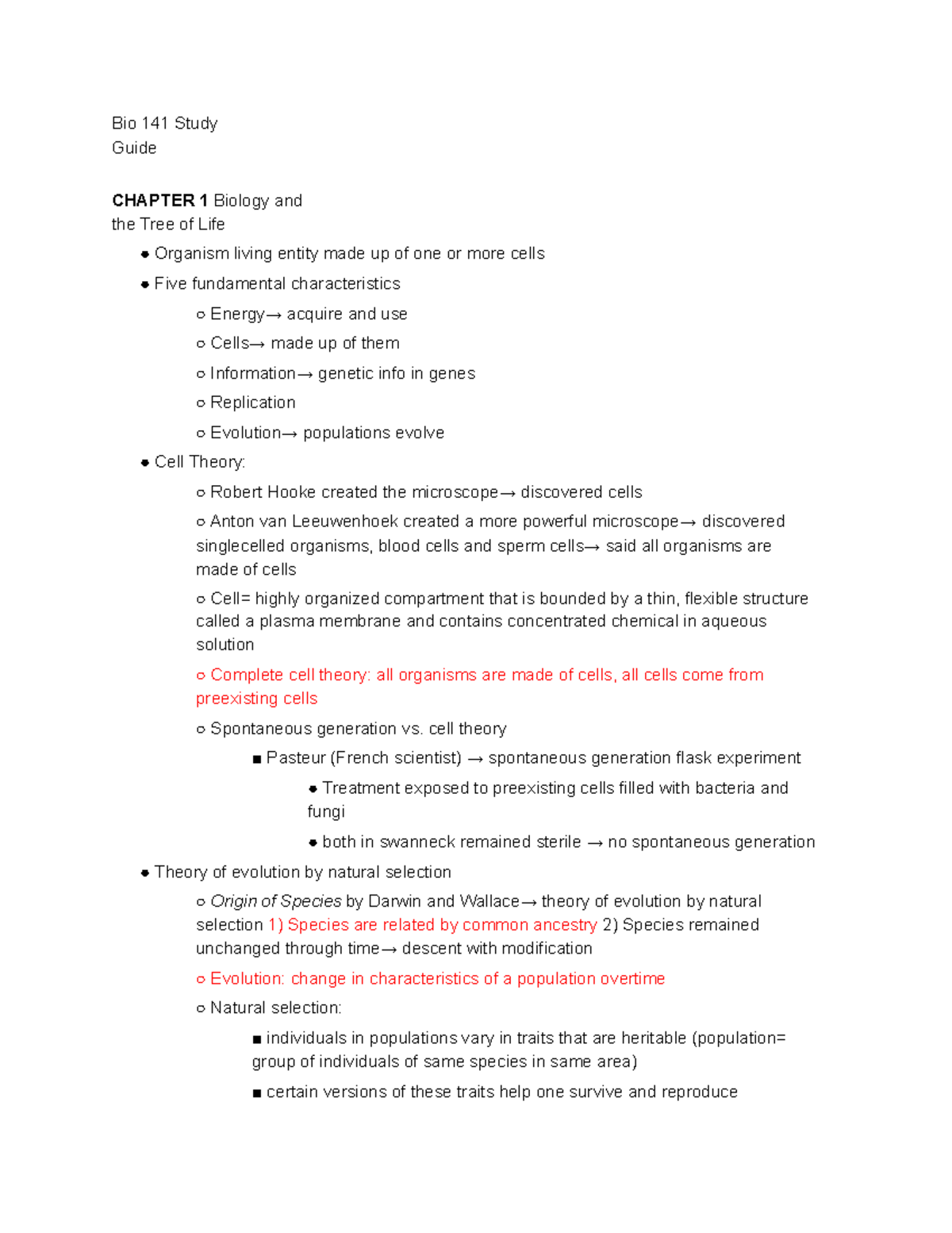 BIO141 Study Guide - Bio 141 Study Guide CHAPTER 1 Biology and the Tree ...