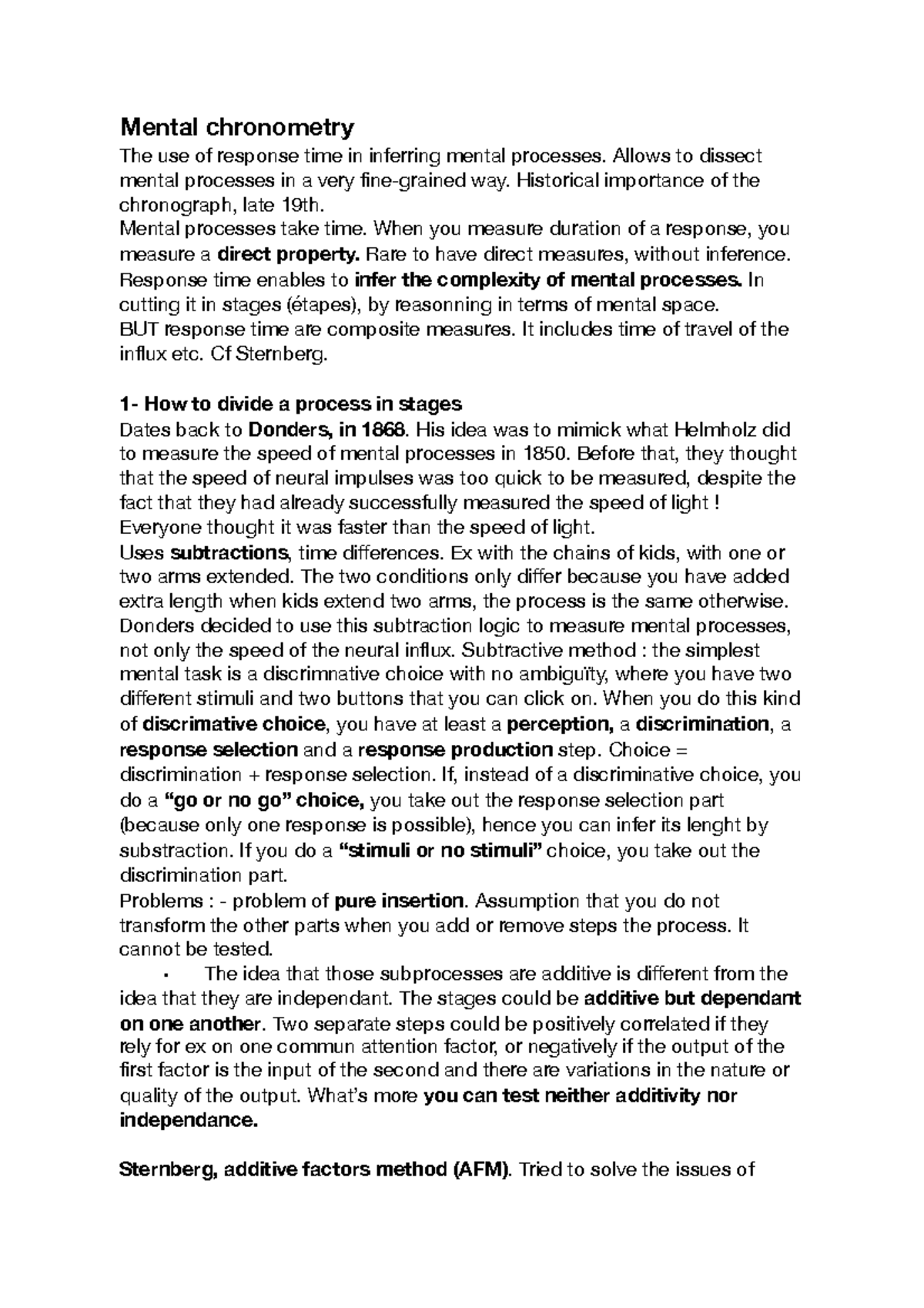 Psychological methods - Mental chronometry The use of response time in inferring mental ...