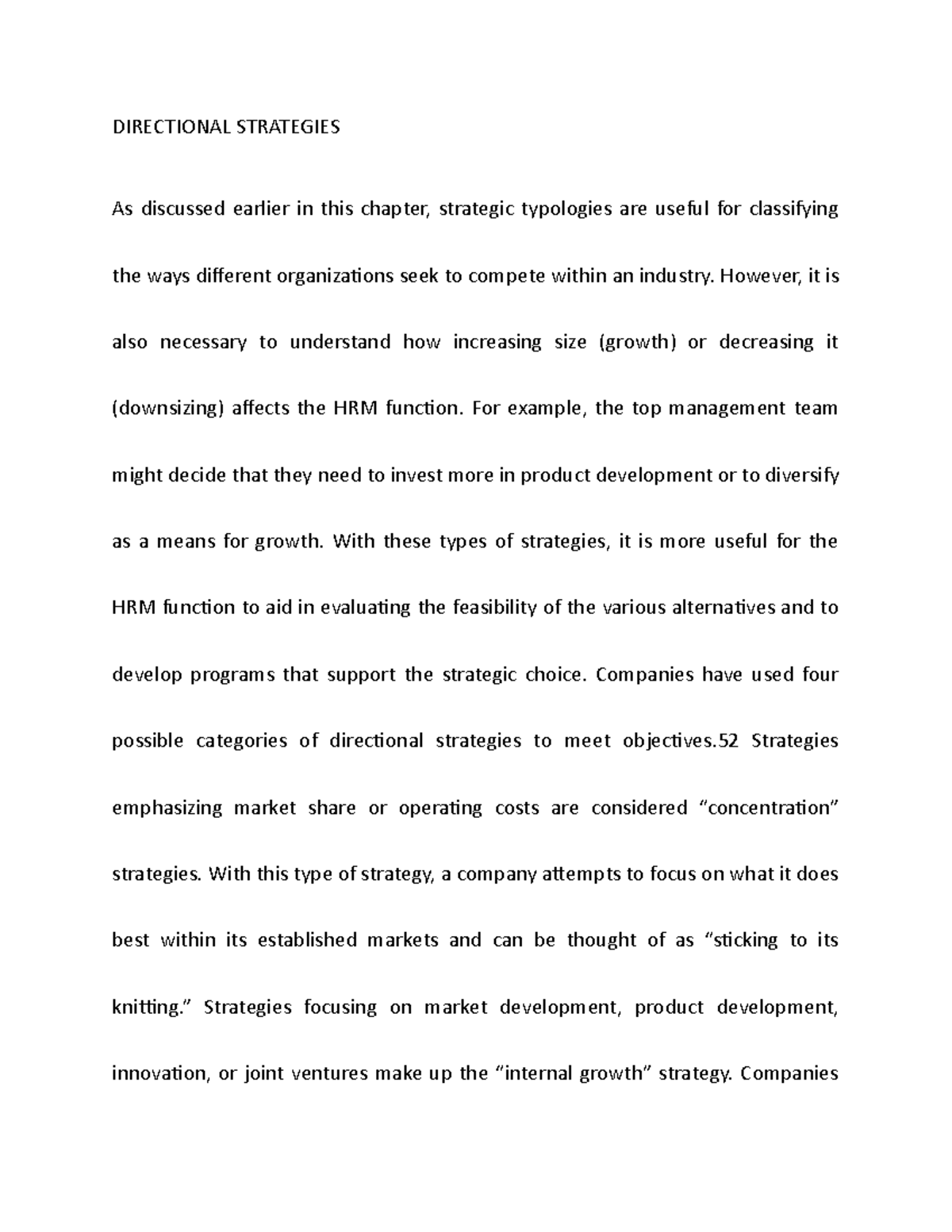 HRM 25- Directional Strategies - DIRECTIONAL STRATEGIES As discussed ...