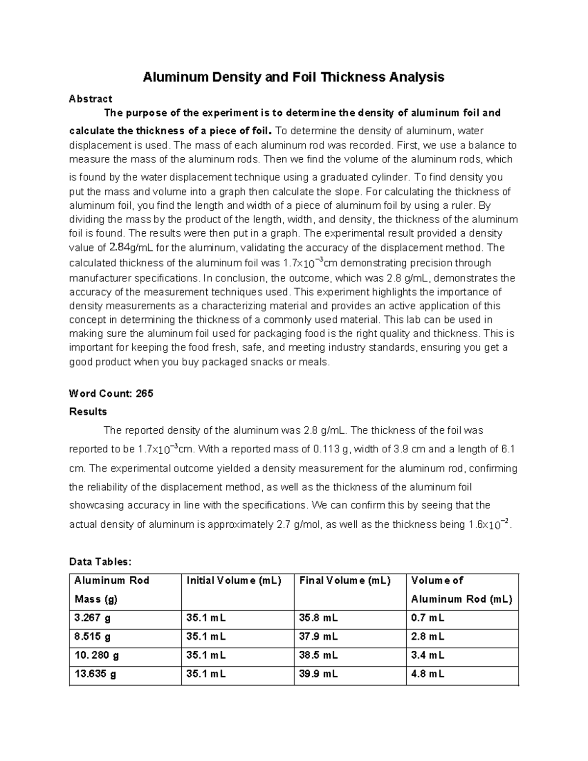 Aluminum Density Report - Aluminum Density and Foil Thickness Analysis ...
