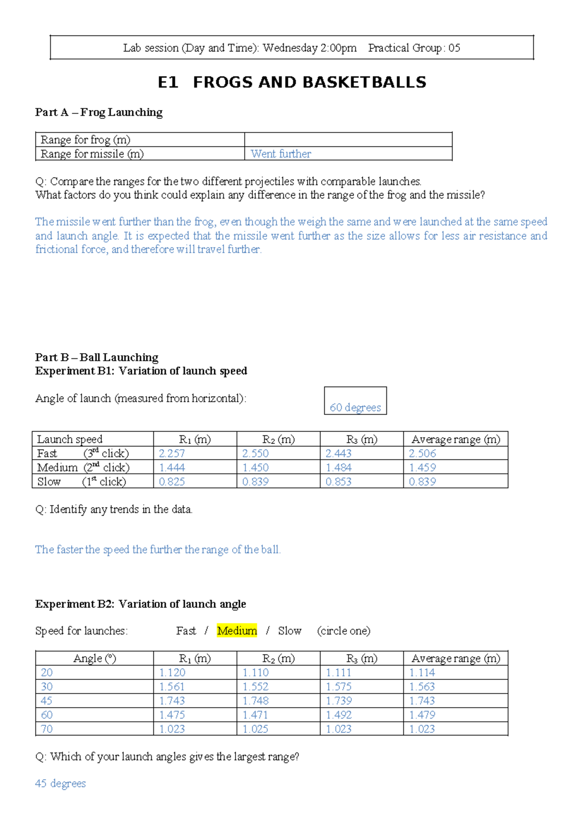 PHYS1171 Sem 1 2024 E1Report - Lab session (Day and Time): Wednesday 2 ...