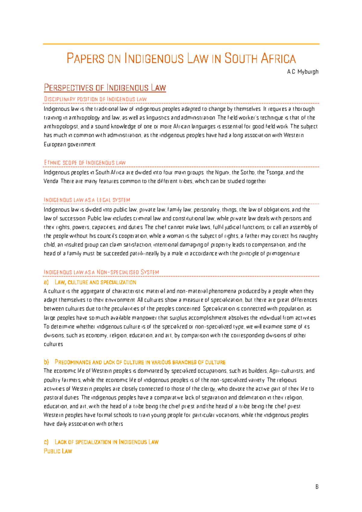 ACL Article Summaries 2 - 6 PAPERS ON INDIGENOUS LAW IN SOUTH AFRICA A ...