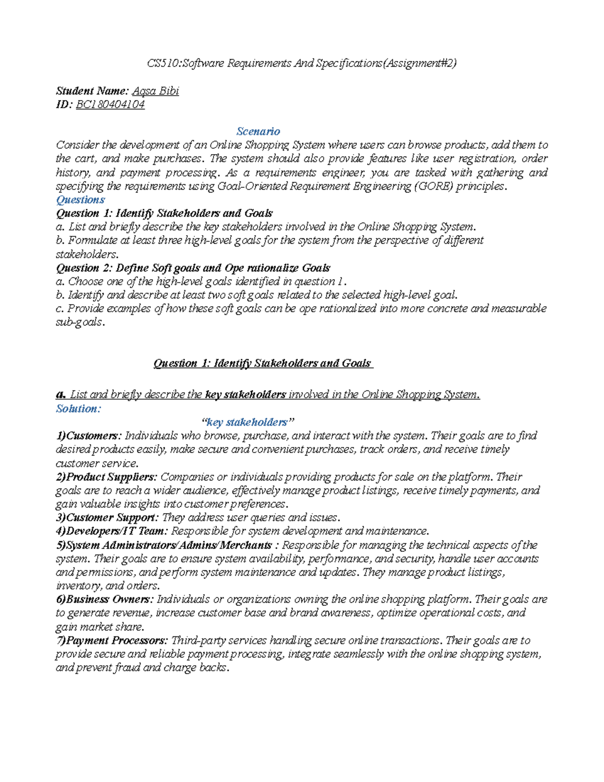 BC180404104 CS510 Assignment#2 solution - CS510:Software Requirements And - Studocu