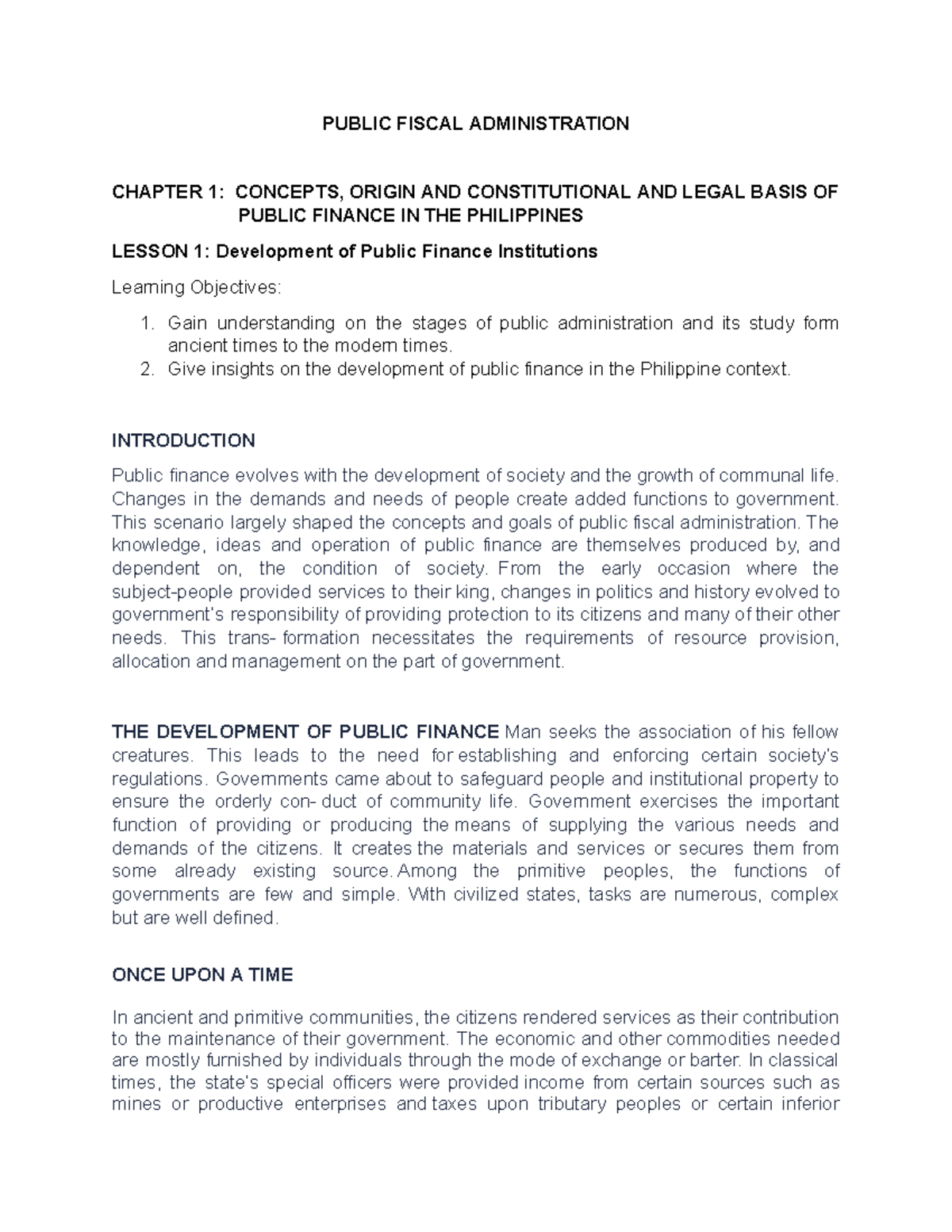 Lesson 1- Handout Public Fiscal Administration BPA - PUBLIC FISCAL ...