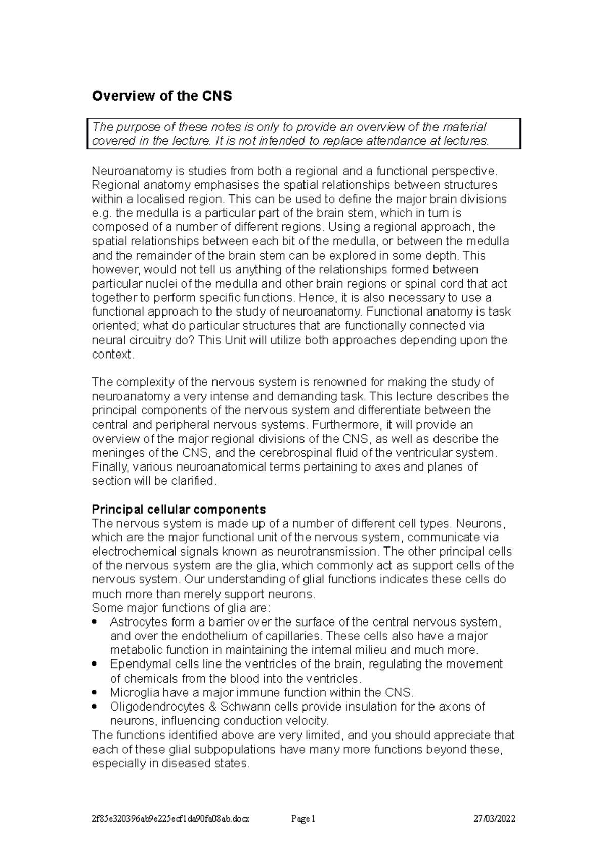 CNS overview 2020 - good study material. Easy to understand notes ...