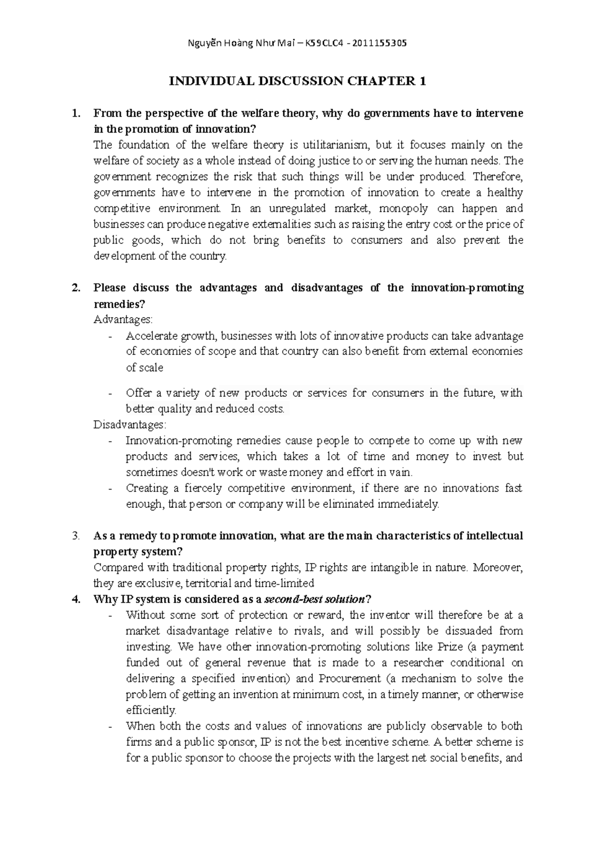 Individual Discussion Chapter 1 - Nguyễễn Hoàng Nh Mai – K59CLC4 ...