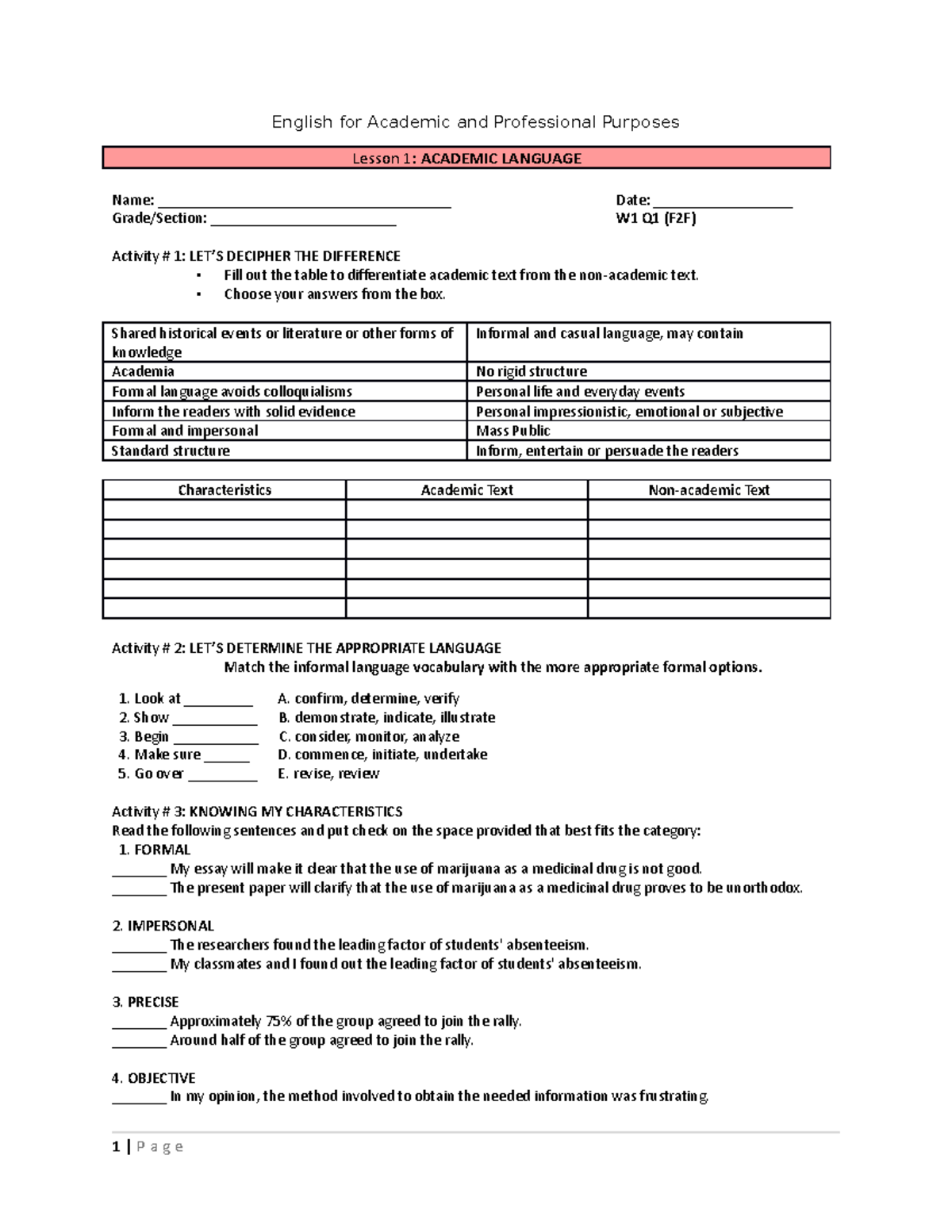Lesson 1 Academic Language (F2F) - English for Academic and ...