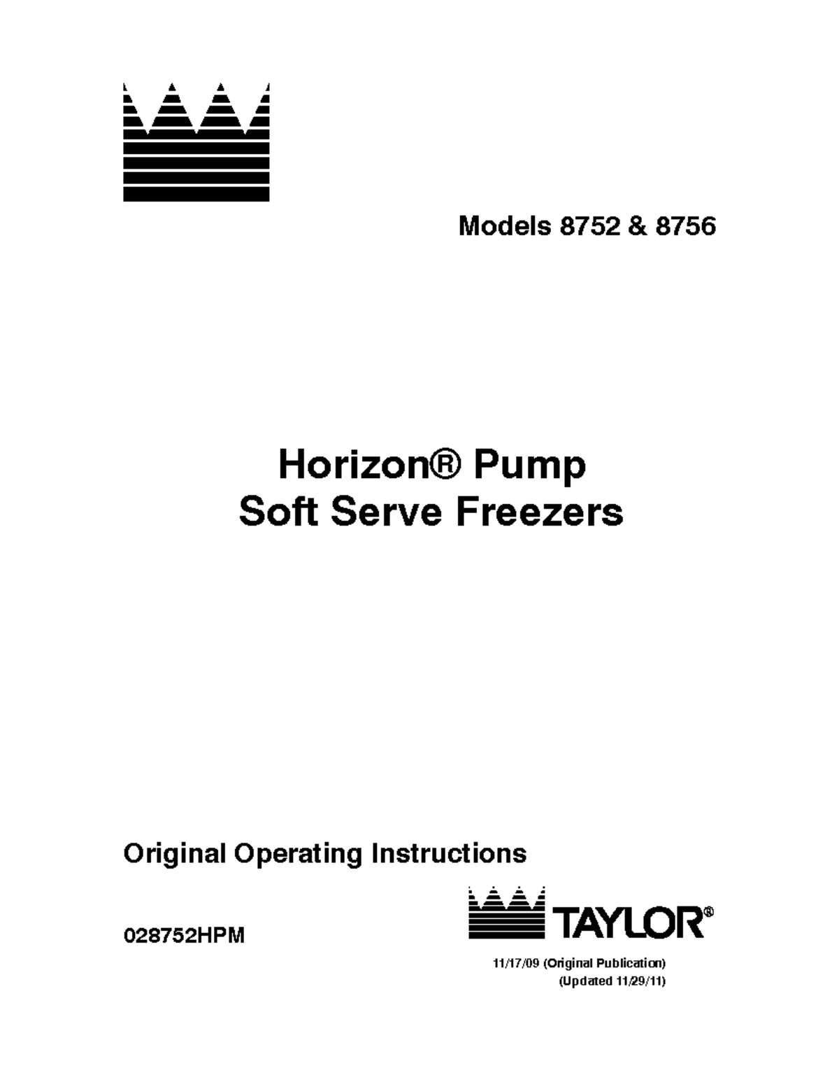 Taylor 8756P Horizon Manual - Models 8752 & 8756 Horizon® Pump Soft ...