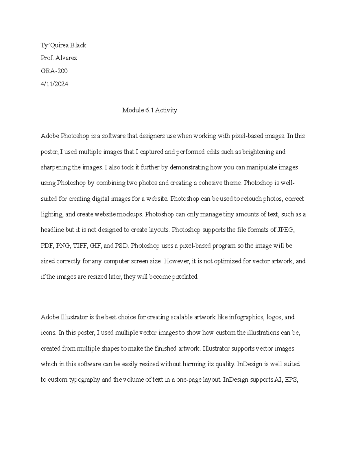 GRA 200 6.1 Activity - Ty’Quirea Black Prof. Alvarez GRA- 4/11/ Module ...