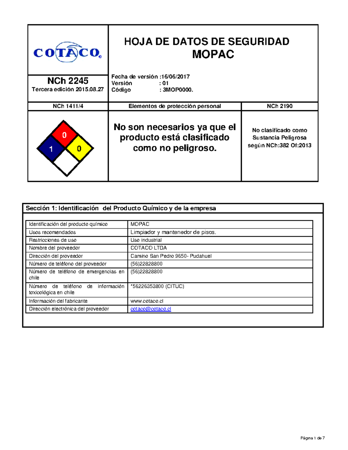 Hoja Seguridad Mopac - HOJA DE DATOS DE SEGURIDAD MOPAC Fecha de ...