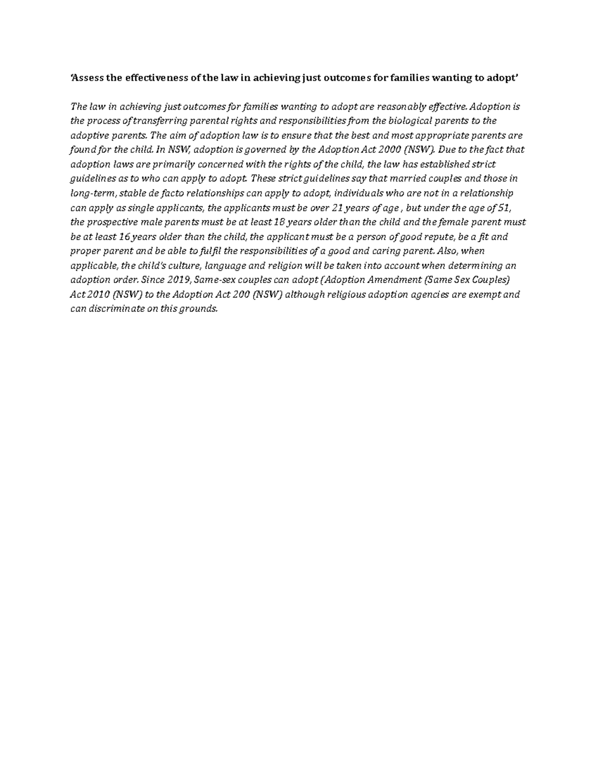 Adoption paragraph-Lauren Kenny - ‘Assess the effectiveness of the law ...