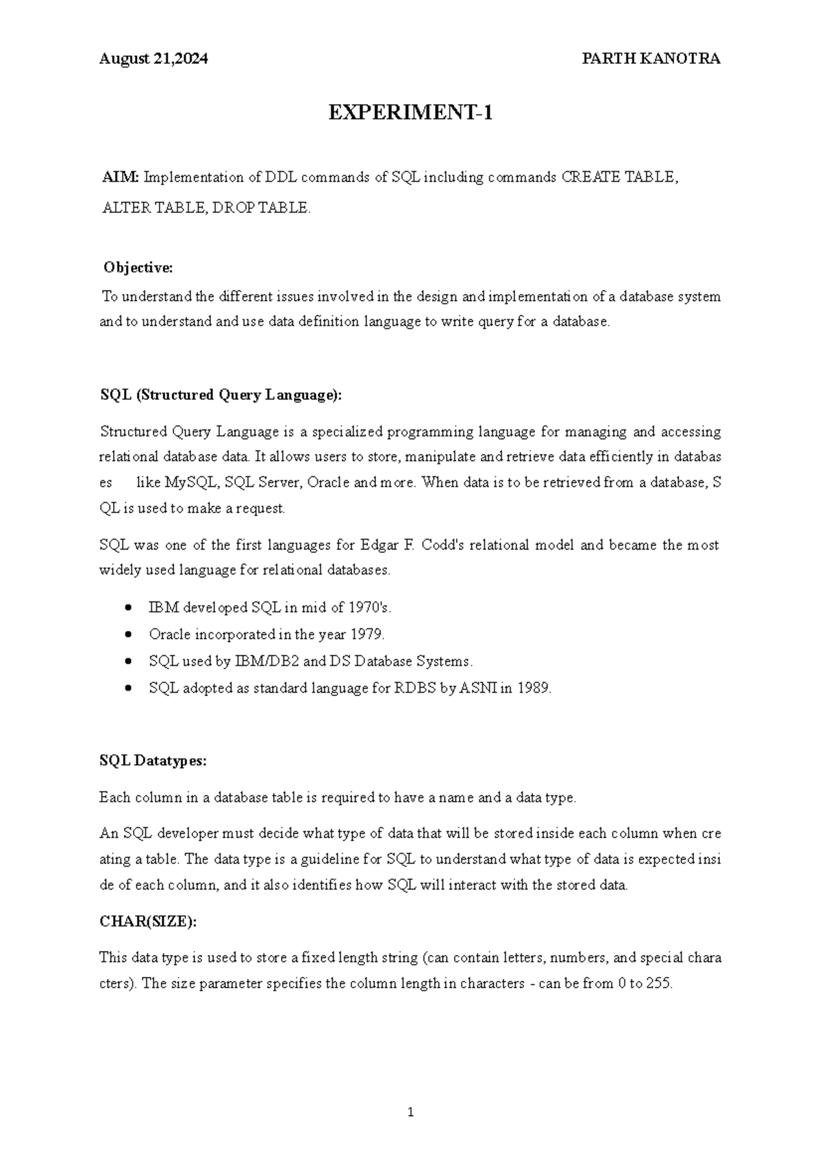 Dbms File This Is The Basic Of Dbms Experiment 1 Aim