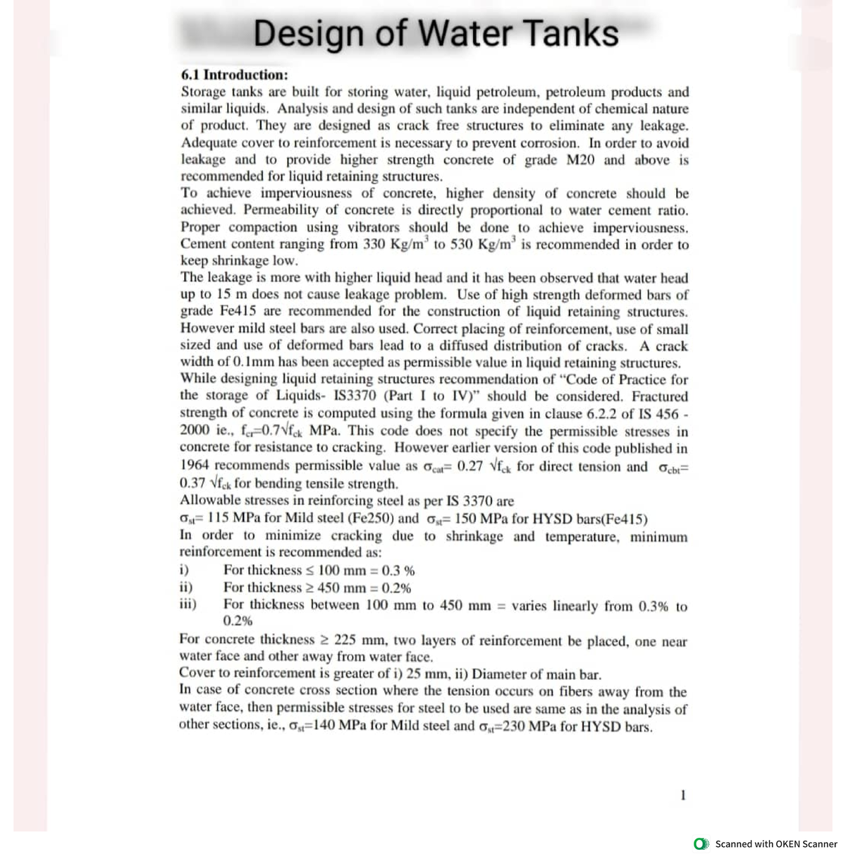 Design of Water Tanks - Water Resources Management - Studocu
