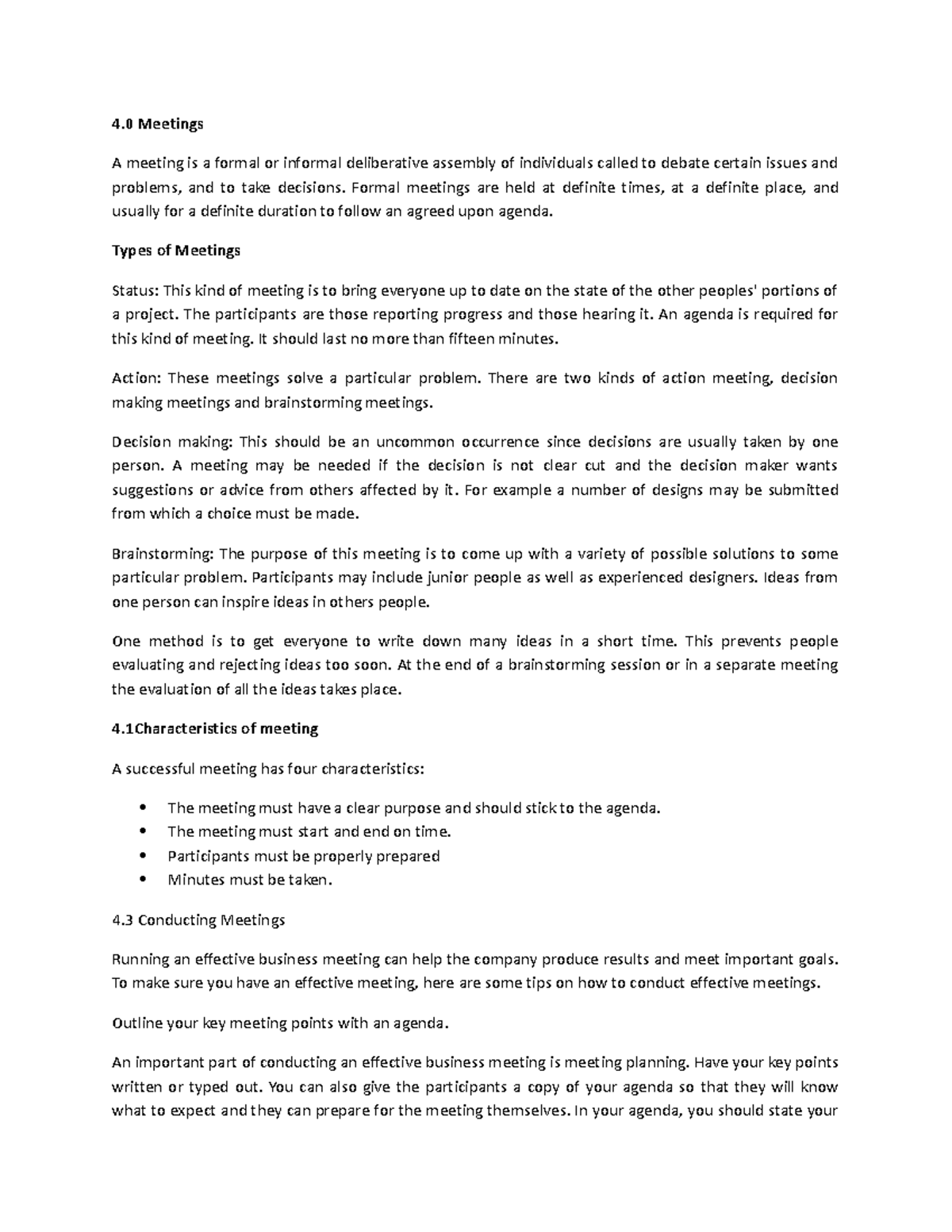 Business Meeting - 4 Meetings A meeting is a formal or informal ...