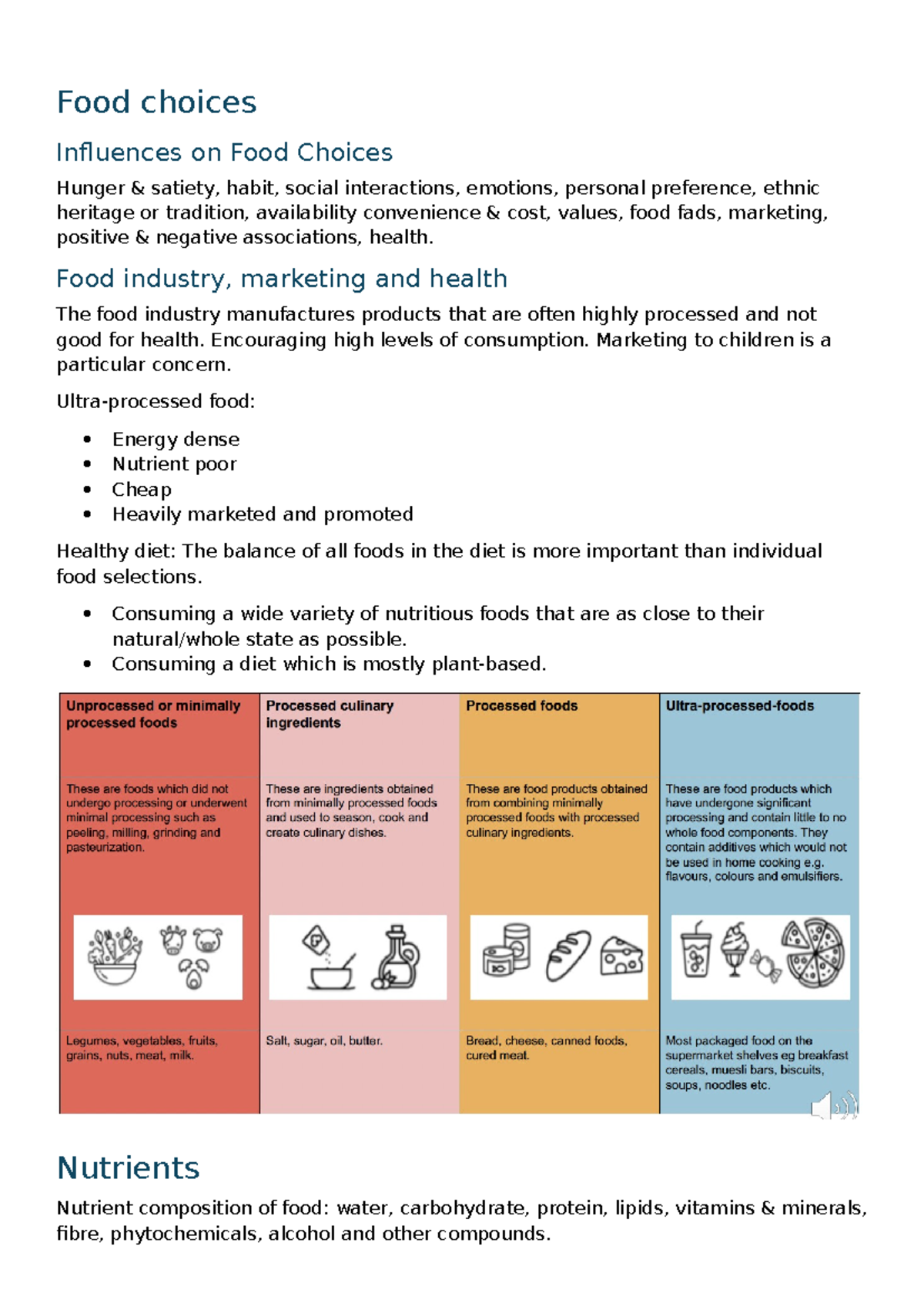 Food notes week 1 - Food choices Influences on Food Choices Hunger ...