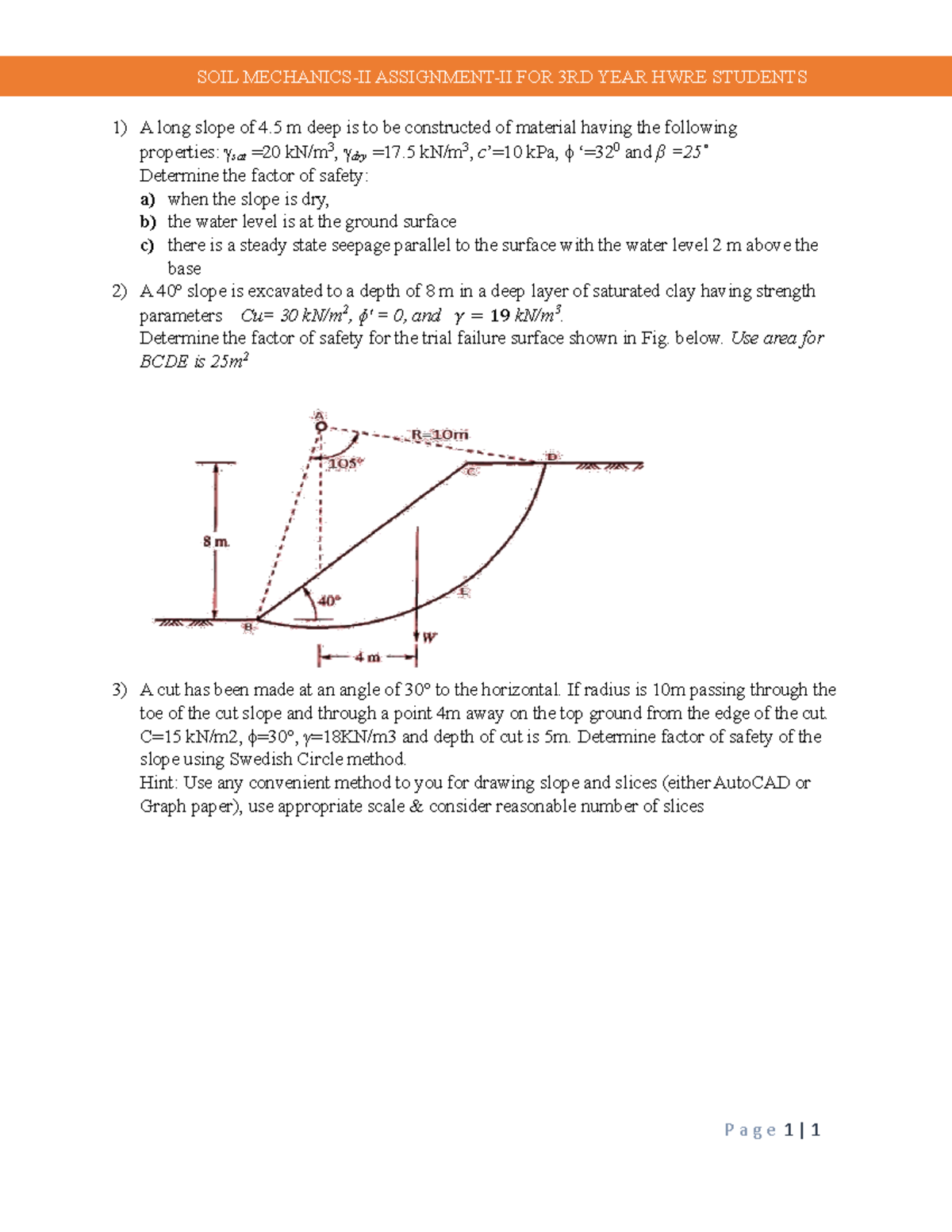Assignment-II - soil mech - SOIL MECHANICS-II ASSIGNMENT-II FOR 3RD ...