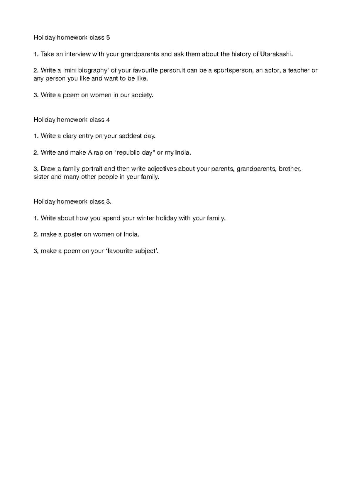 Holiday homework class 3-5 - Holiday homework class 5 Take an interview ...