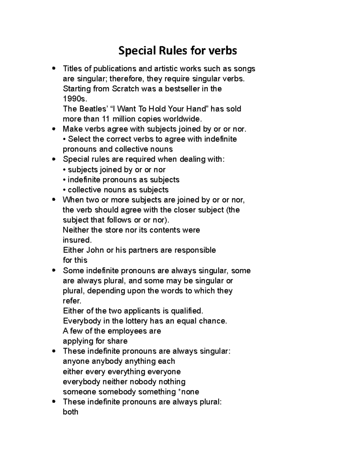 Special Rules for verbs - Starting from Scratch was a bestseller in the ...