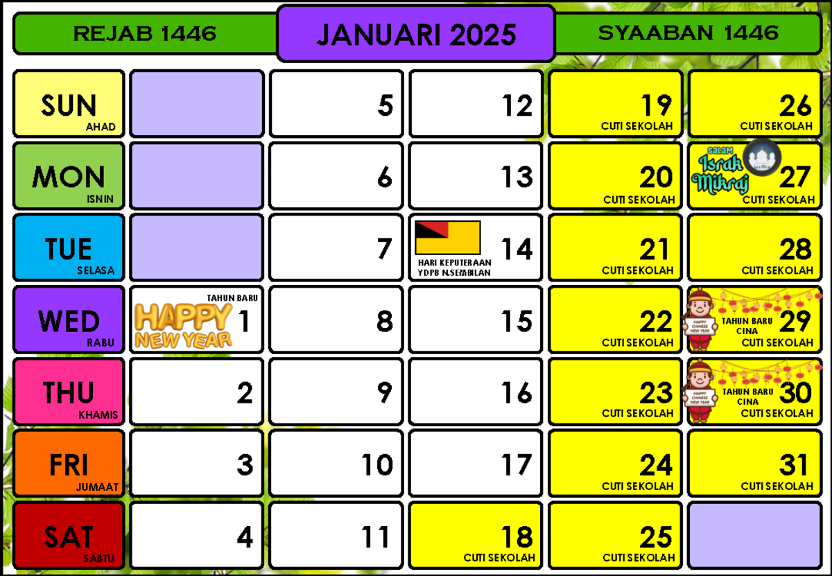 Kalendar 2025 - Kalender 2025 - JANUARI 2025 SUN MON TUE WED THU FRI ...