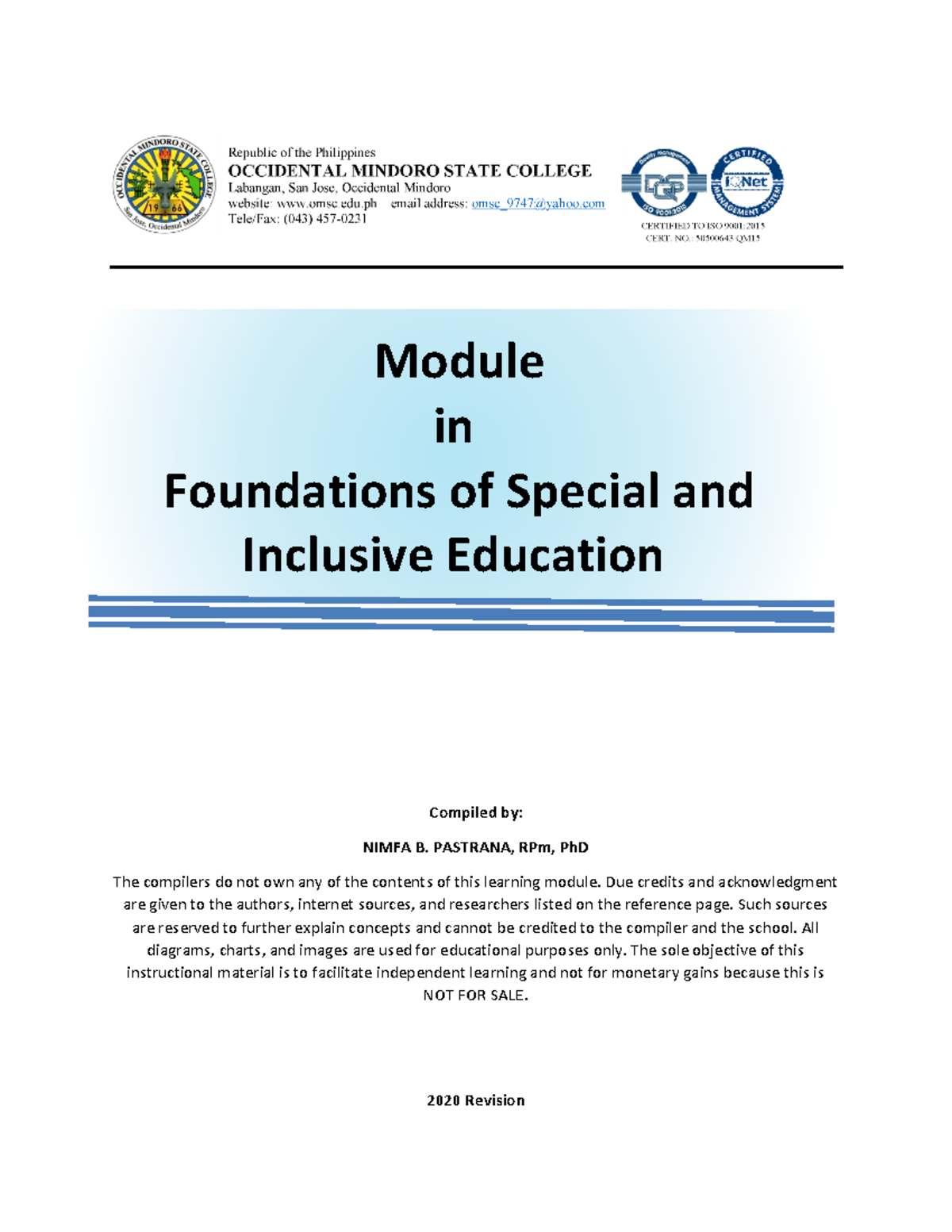 FSIE Module Lesson 1 3 - material - Compiled by: NIMFA B. PASTRANA, RPm ...