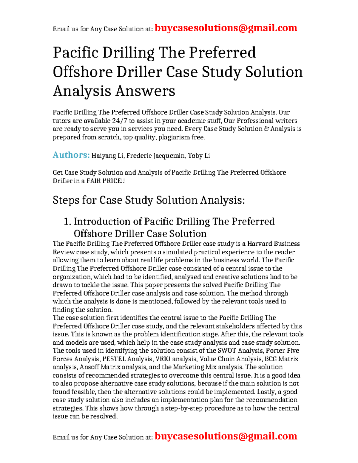 Case Solution Pacific Drilling The Preferred Offshore Driller - Pacific Drilling The Preferred ...