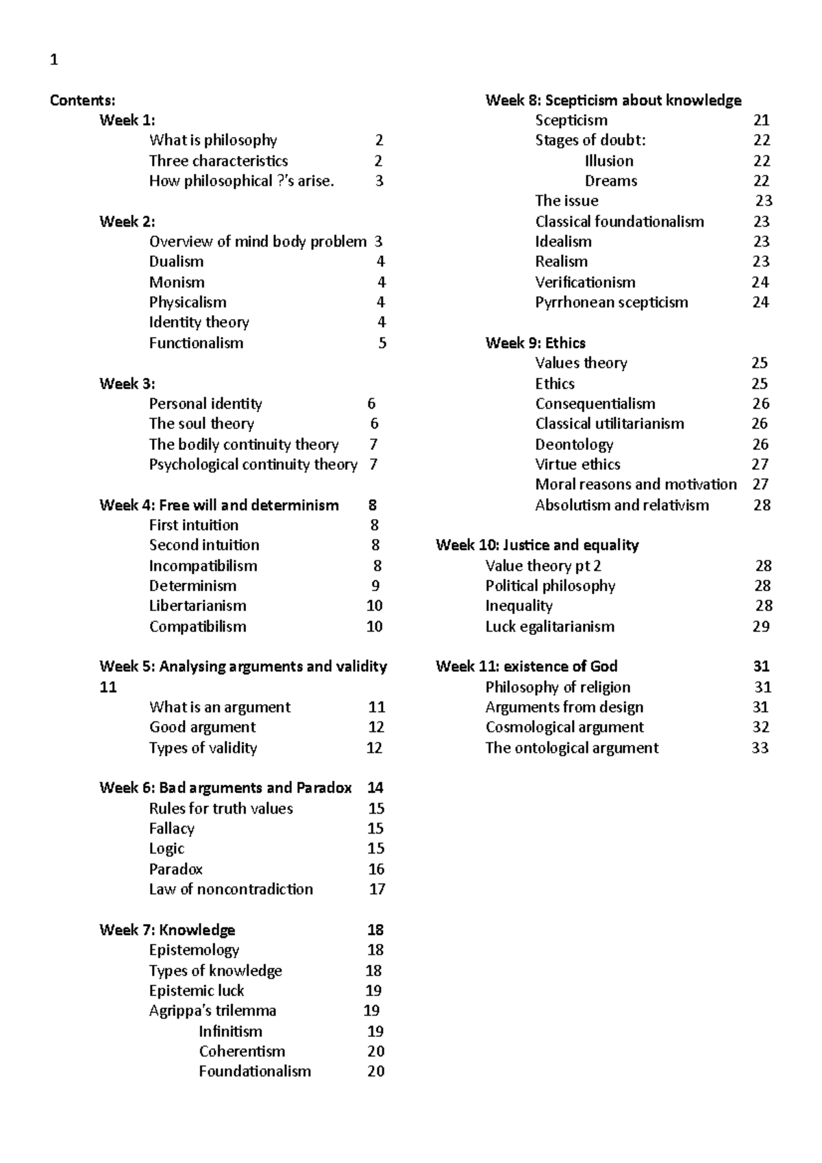 Introduction to Philosophy: Week 1-11 Topics and Characteristics - Studocu