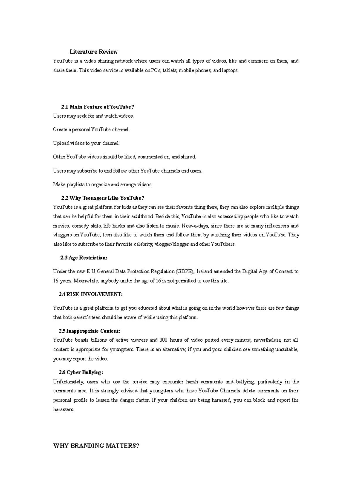 Literature Revi - notes - Literature Review YouTube is a video sharing ...