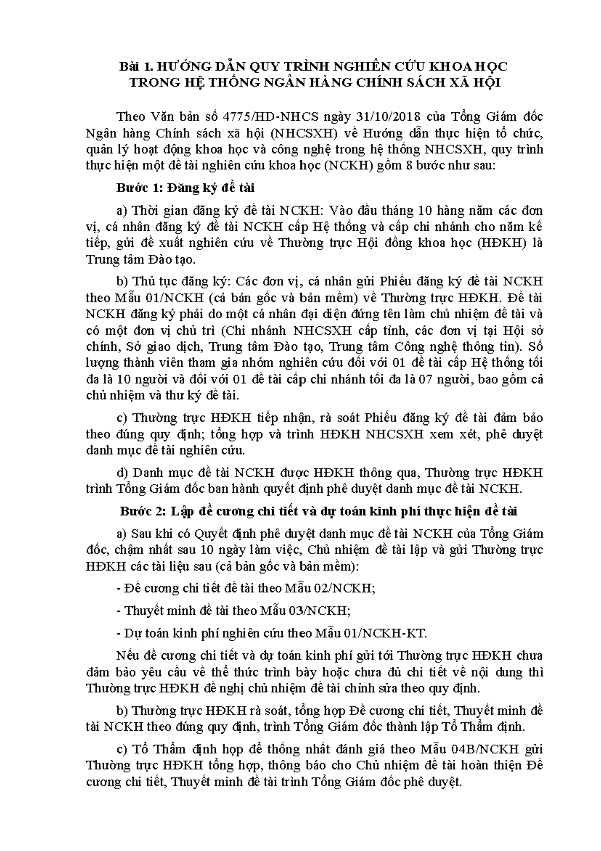 Bài-1 - Hướng dẫn NCKH - Bài 1. HƯỚNG DẪN QUY TRÌNH NGHIÊN CỨU KHOA HỌC ...