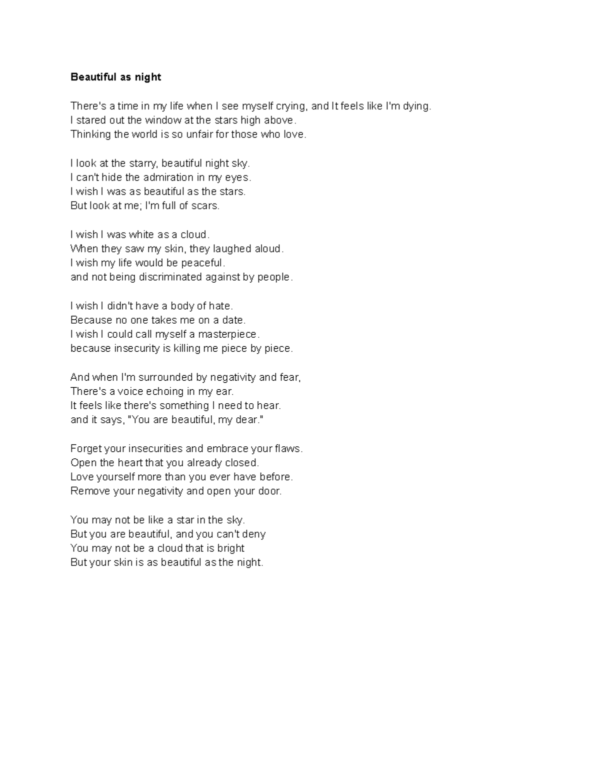 Poem - Physical Education - Beautiful as night There's a time in my ...