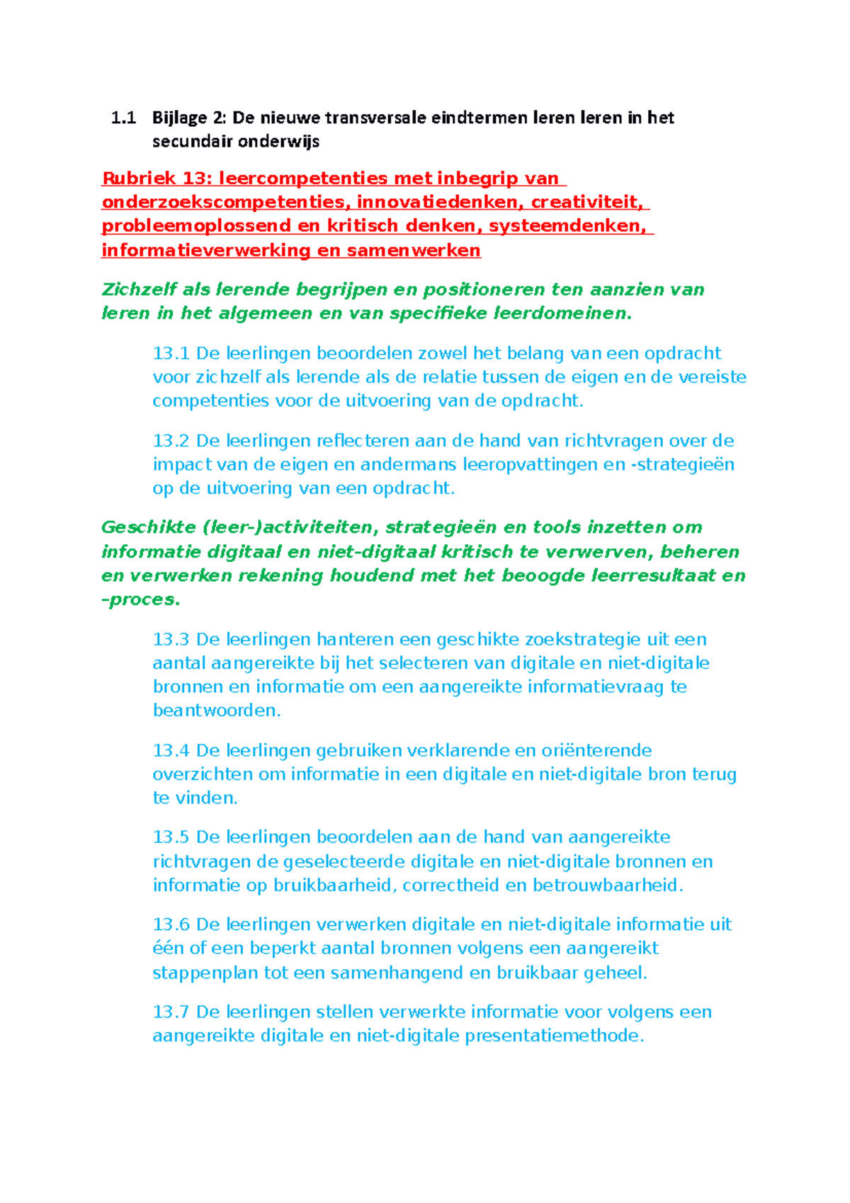 Sleutelcompetentie en transversale eindtermen 'leren leren samenvatting ...