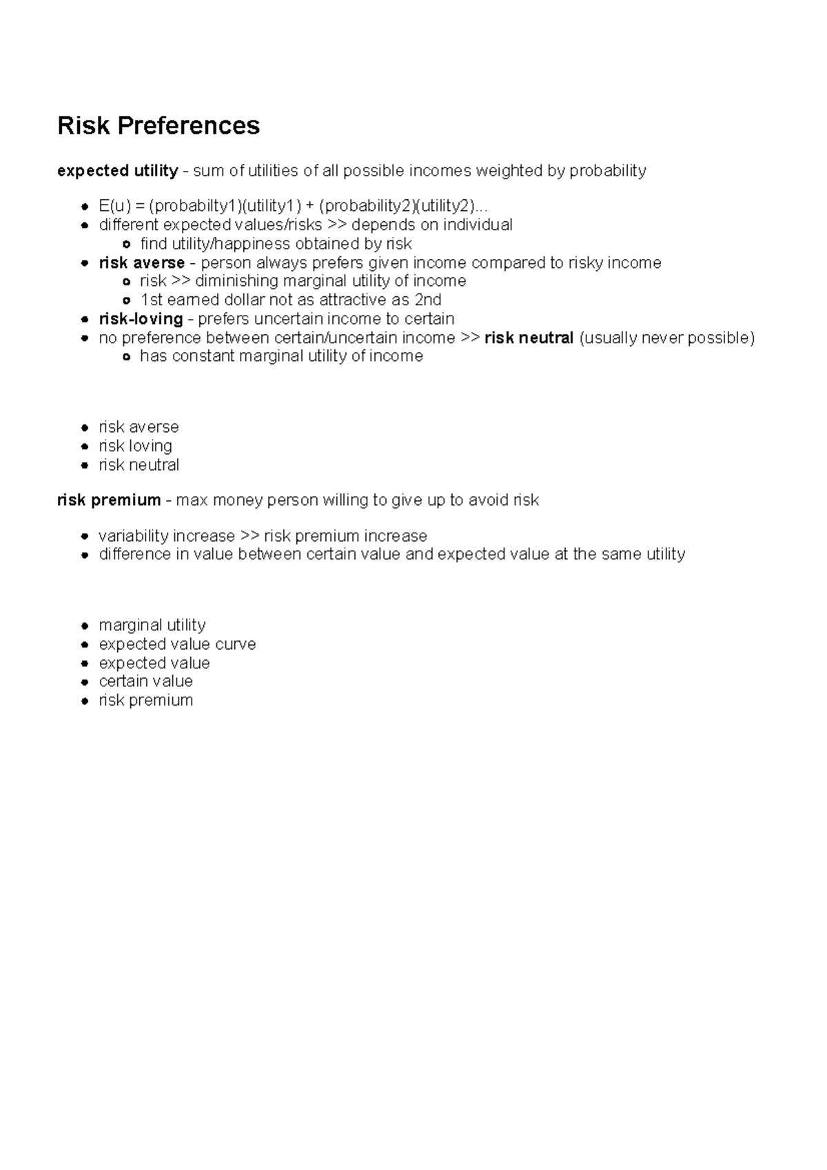 Risk Preferences -expected utility -risk premium - Risk Preferences ...
