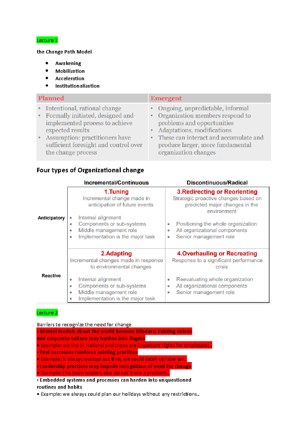 Samnevattig pi&c - summary of lectures - Lecture 1 the Change Path ...