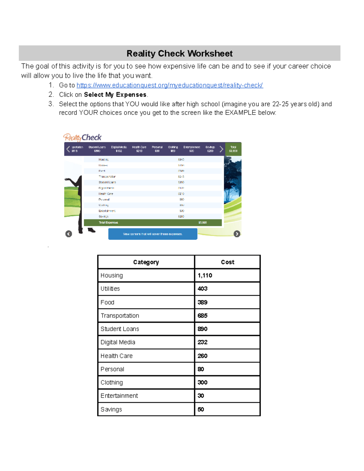 Randol Gutierrez Carcamo - Intro #3 - Reality Check Worksheet - Reality ...