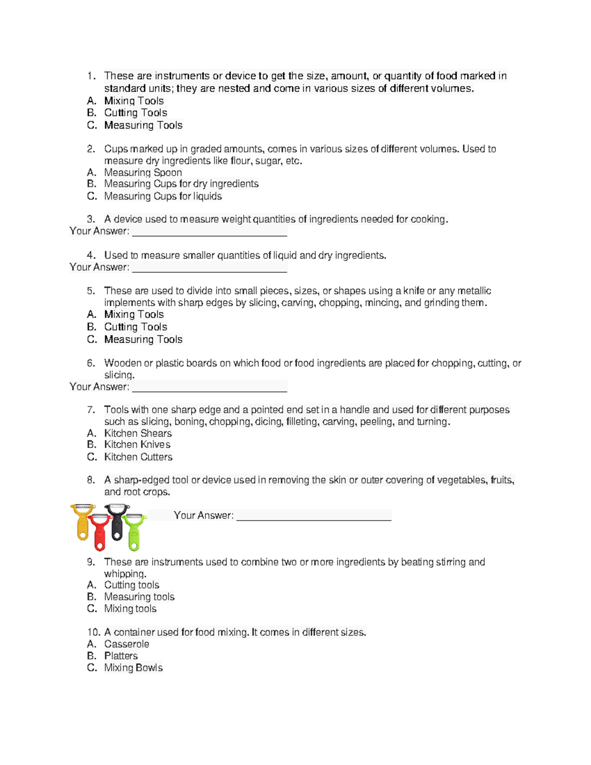 Activity IN TLE - for learning - These are instruments or device to get ...