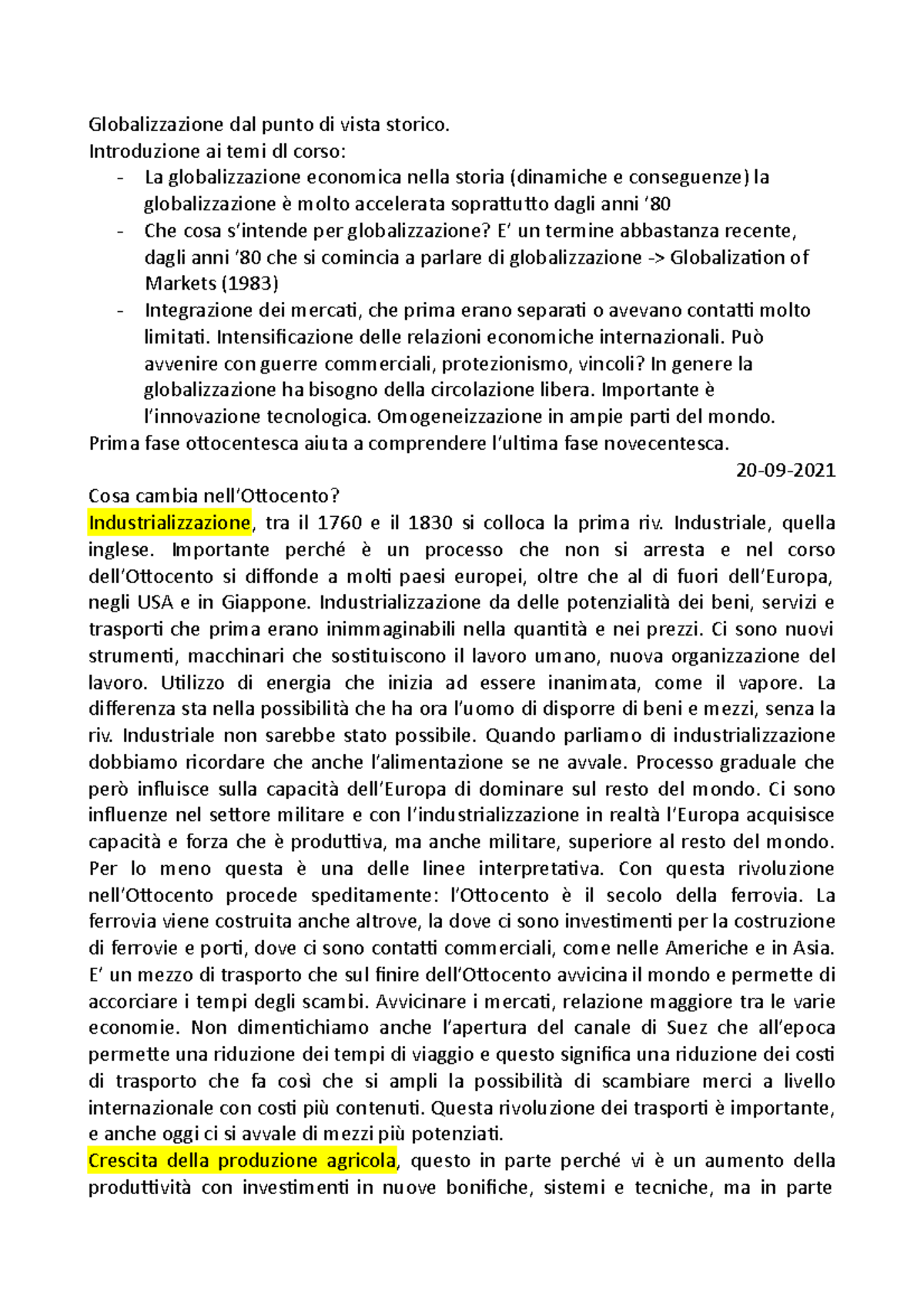 Appunti storia della globalizzazione - Globalizzazione dal punto di ...